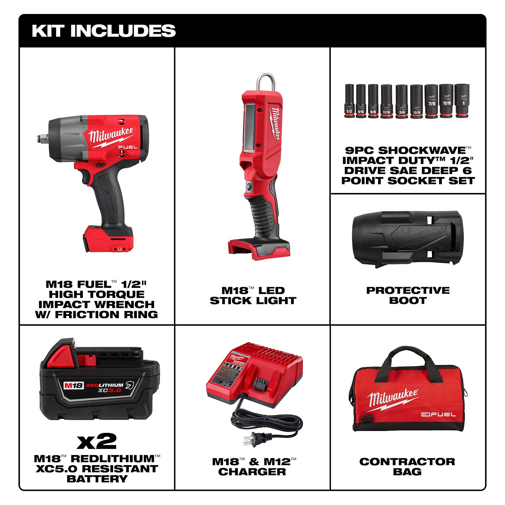 Milwaukee M18 FUEL 1/2in. High Torque Impact Wrench with Light Socket ...