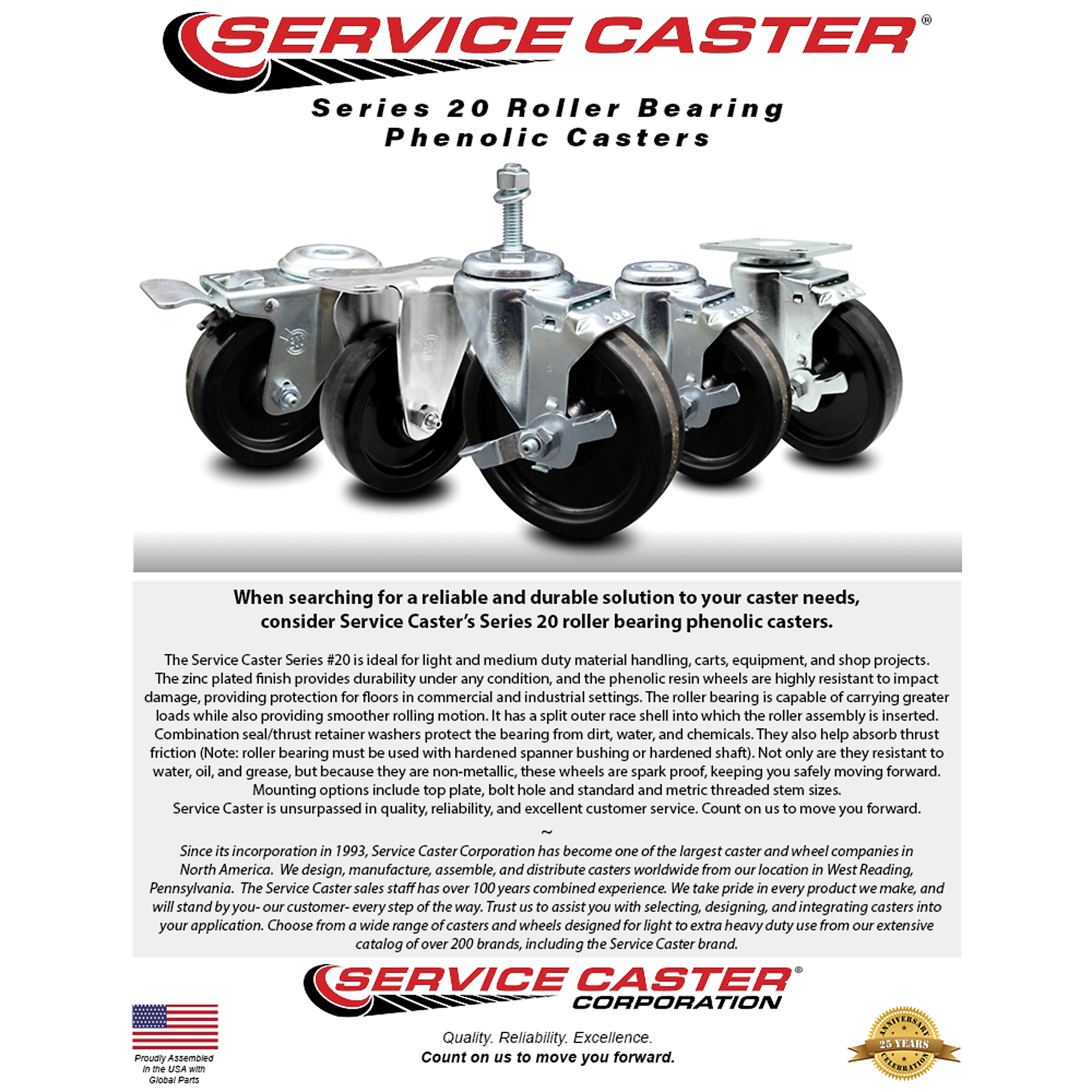 Service Caster, 3in. x 1 1/4in. Stem Casters, Wheel Diameter 3 in ...