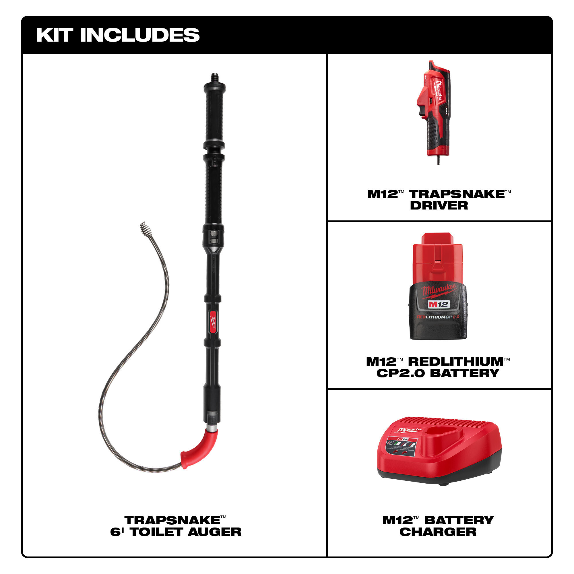 Milwaukee M12™ TRAPSNAKE™, M12 TRAPSNAKE 6ft. Toilet Auger, Clearing ...