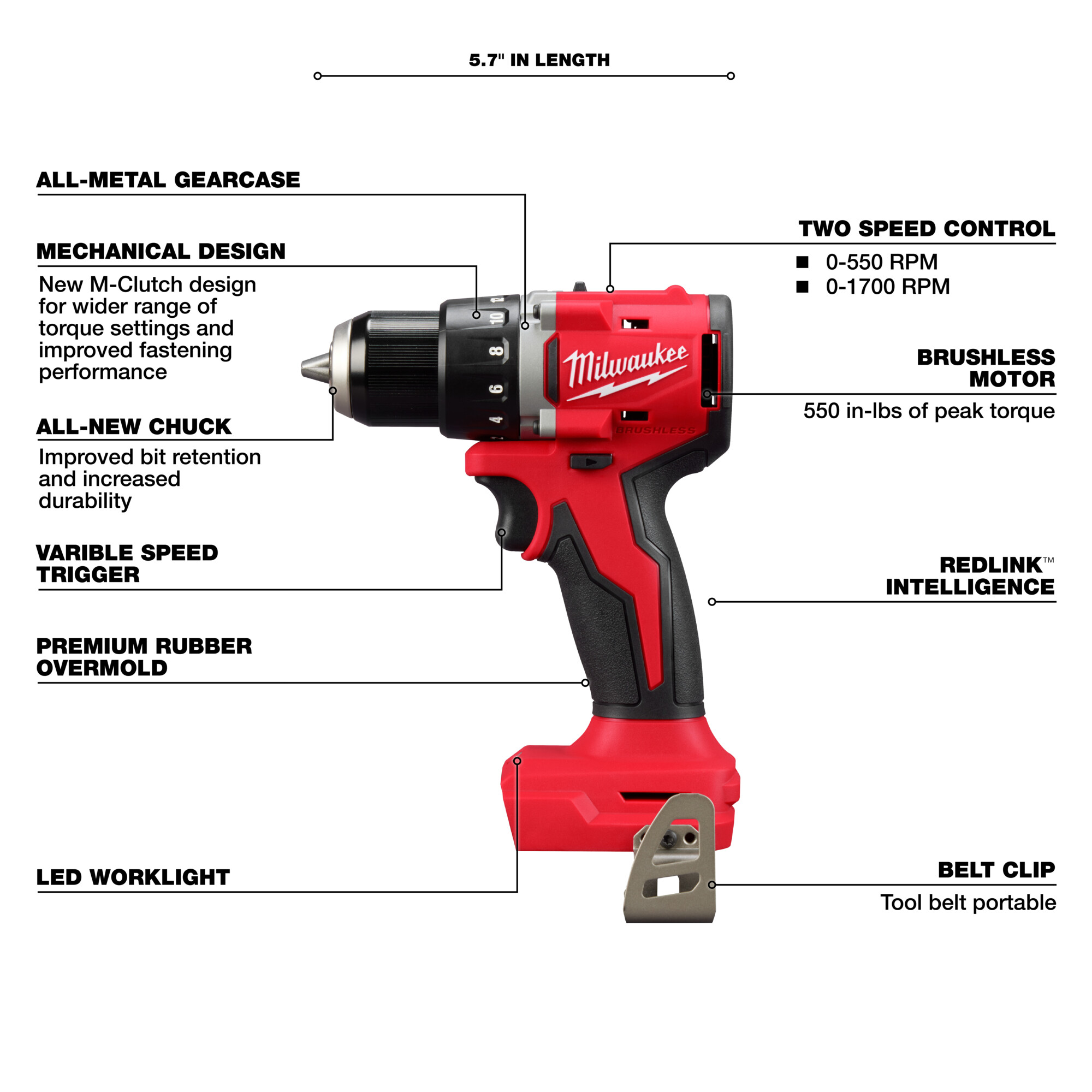 Milwaukee, M18 Compact Brushless 1/2in. Drill/ Driver, Chuck Size 1/2 ...