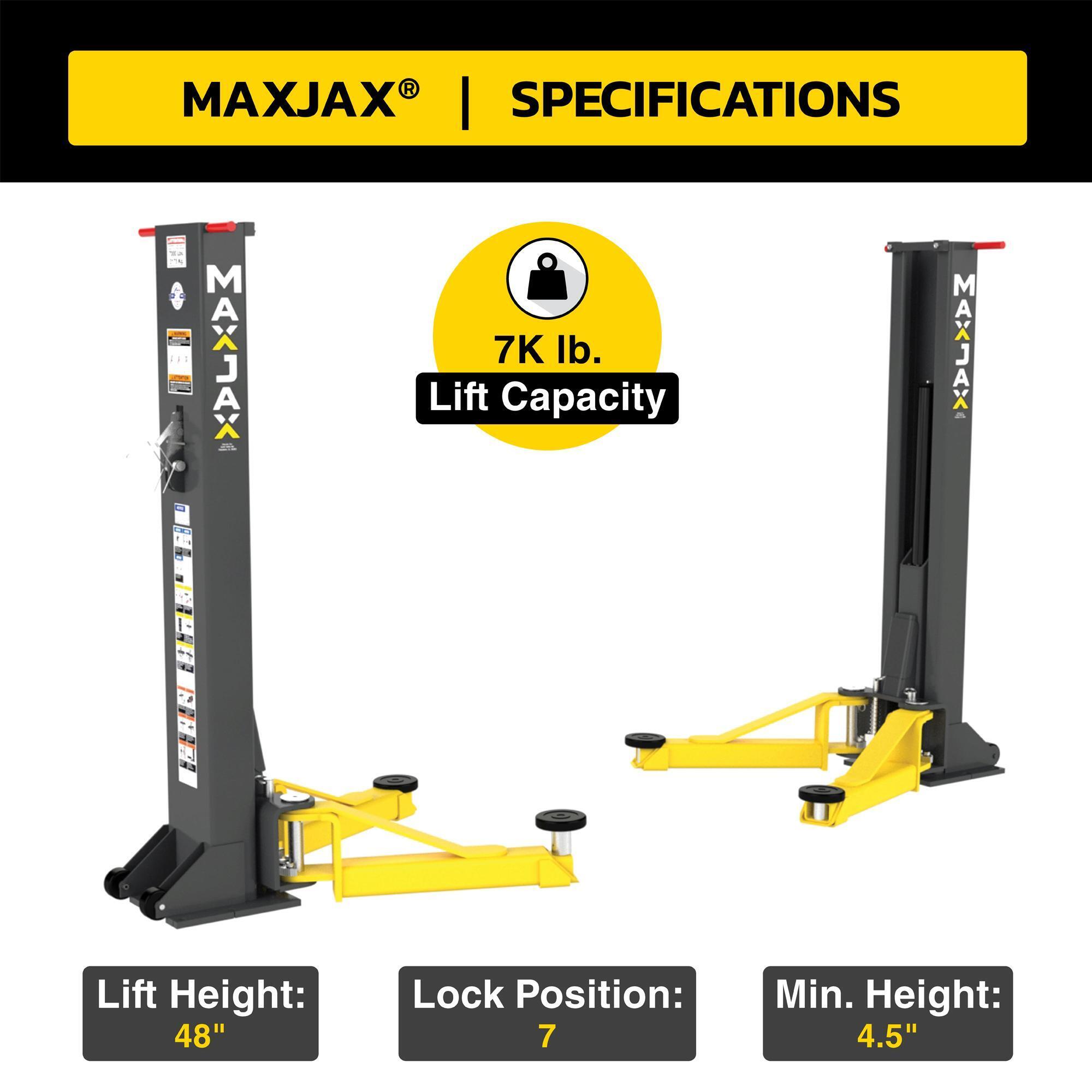 MaxJax, 7000 lbs. Capacity MaxJax Two Post Lift, Capacity 7000 lb, Max ...