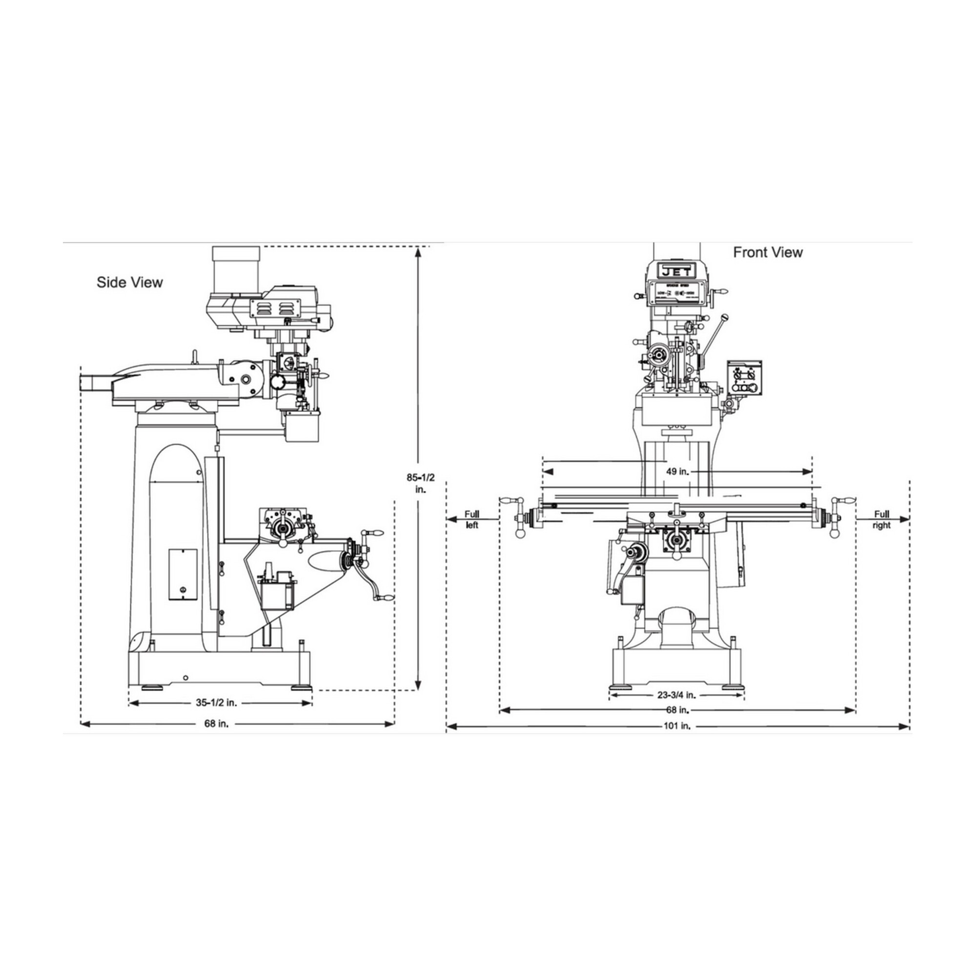 JET, Milling Machine, Horsepower 3 HP, Volts 230 Model# ETM-949 ...