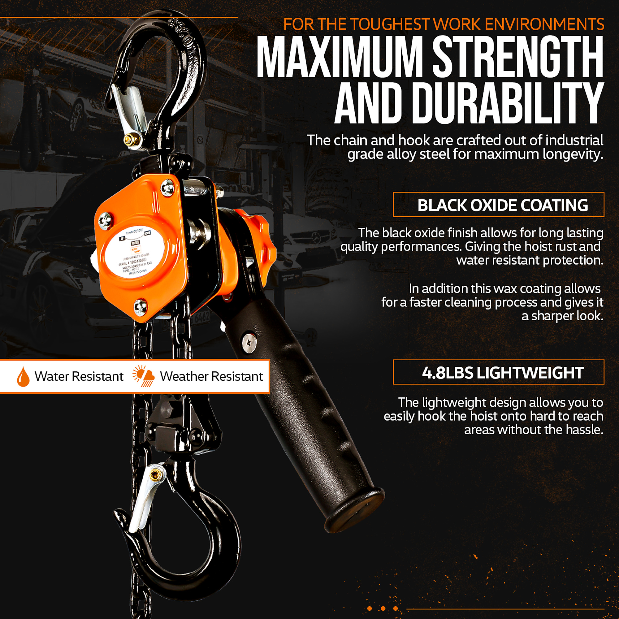 SuperHandy, Manual Chain Hoist, Power Source Manual Gear, Capacity 550 ...
