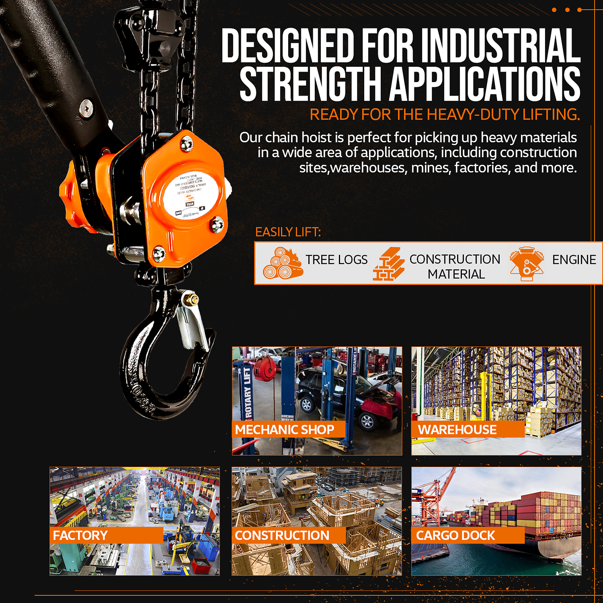 SuperHandy, Manual Chain Hoist, Power Source Manual Gear, Capacity 550 ...