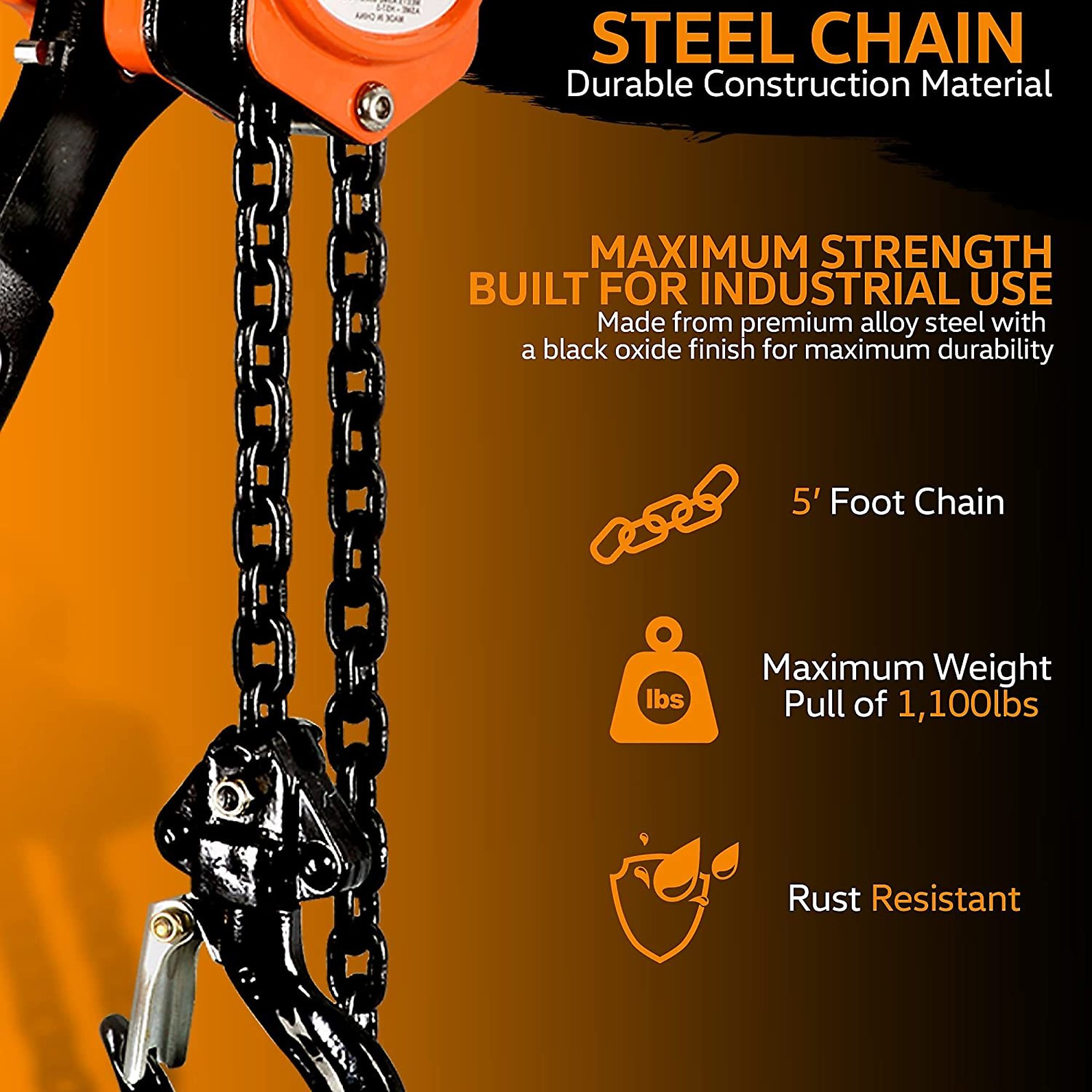 SuperHandy, Manual Chain Hoist, Power Source Manual Gear, Capacity 1100 ...