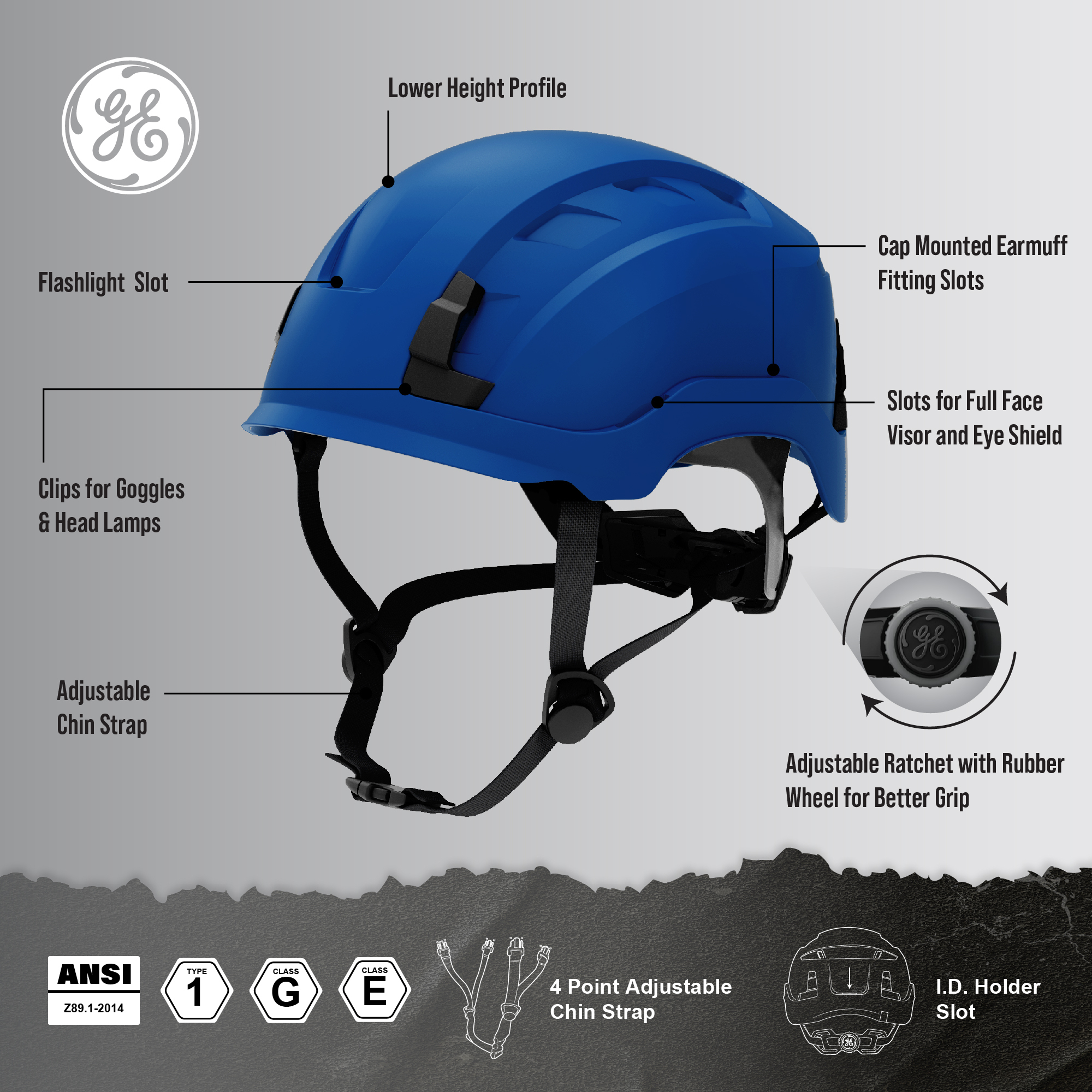 General Electric, Safety Helmet-Non Vented, Size Adjustable, Blue ...