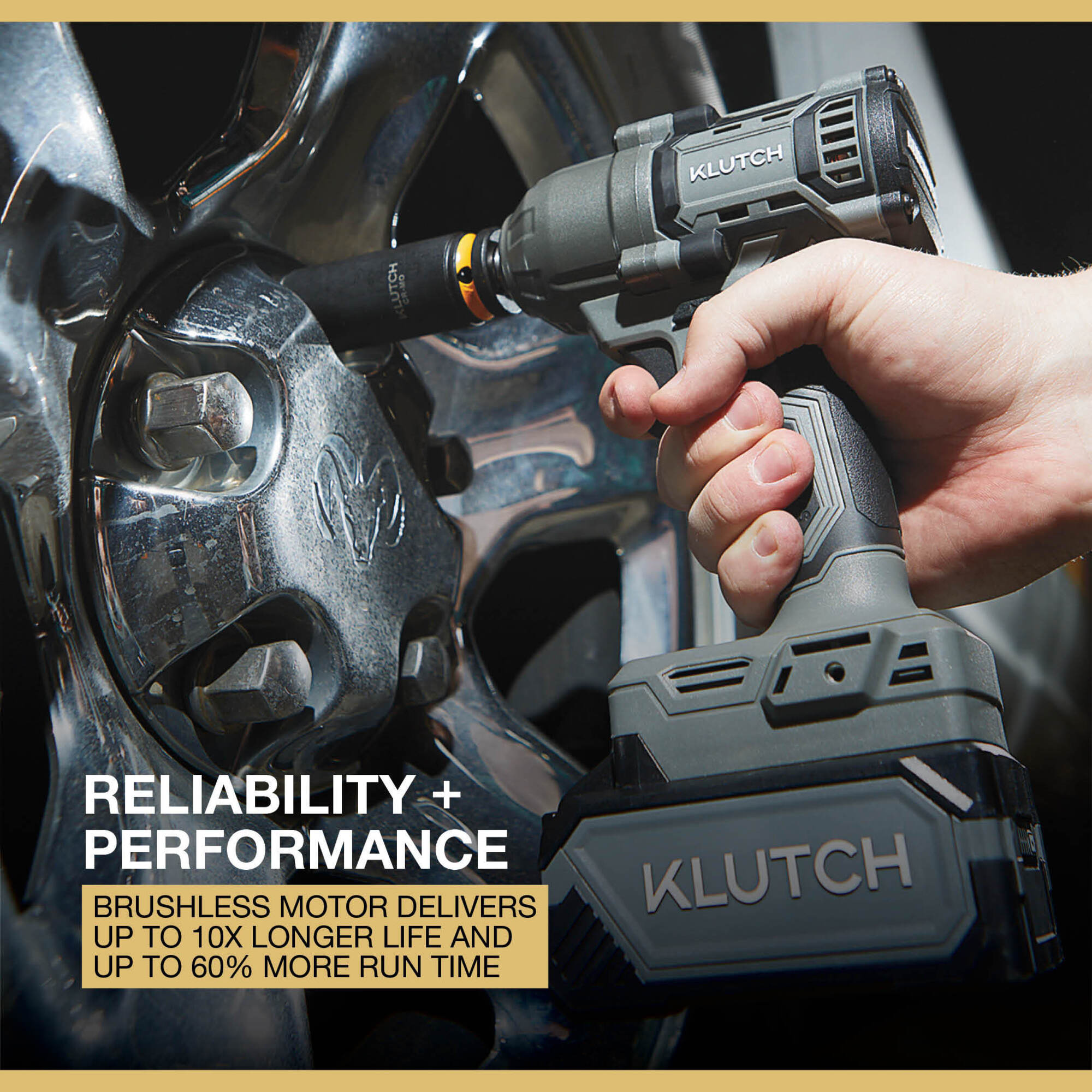 Klutch 1/2in. Impact Wrench, KLiQ 20V, 500 Ft./Lbs. Breakaway Torque ...