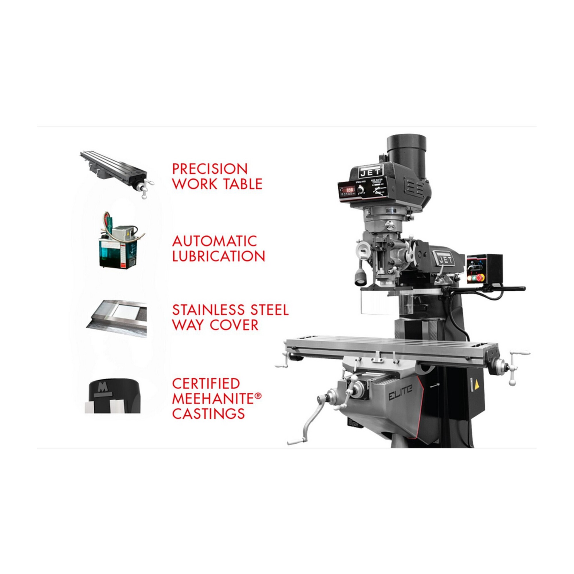 JET, Milling Machine, Horsepower 3 HP, Volts 230 Model# ETM-949EVS ...