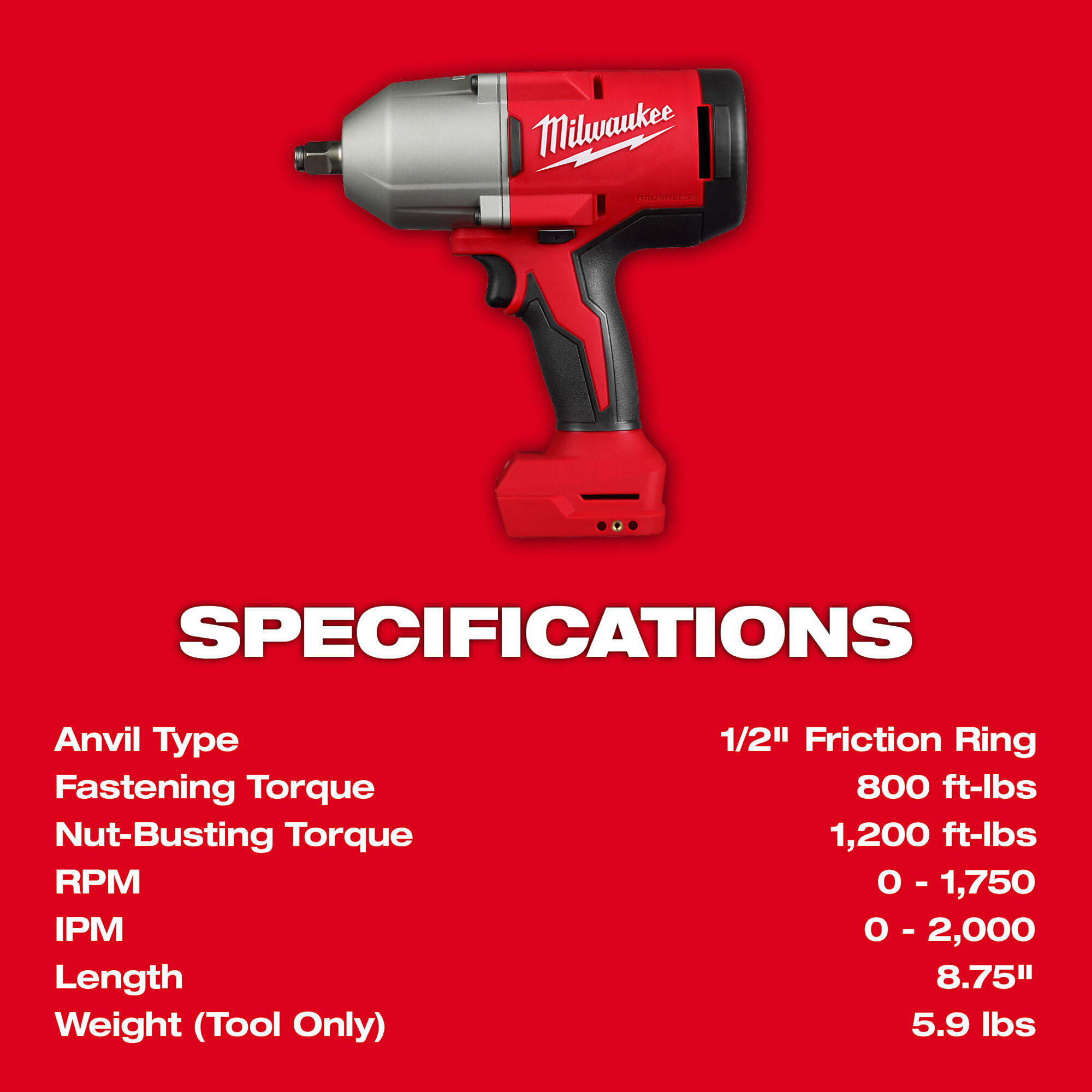 Milwaukee, M18 Brushless 1/2in. High Torque Impact Wrench (Tool Only ...
