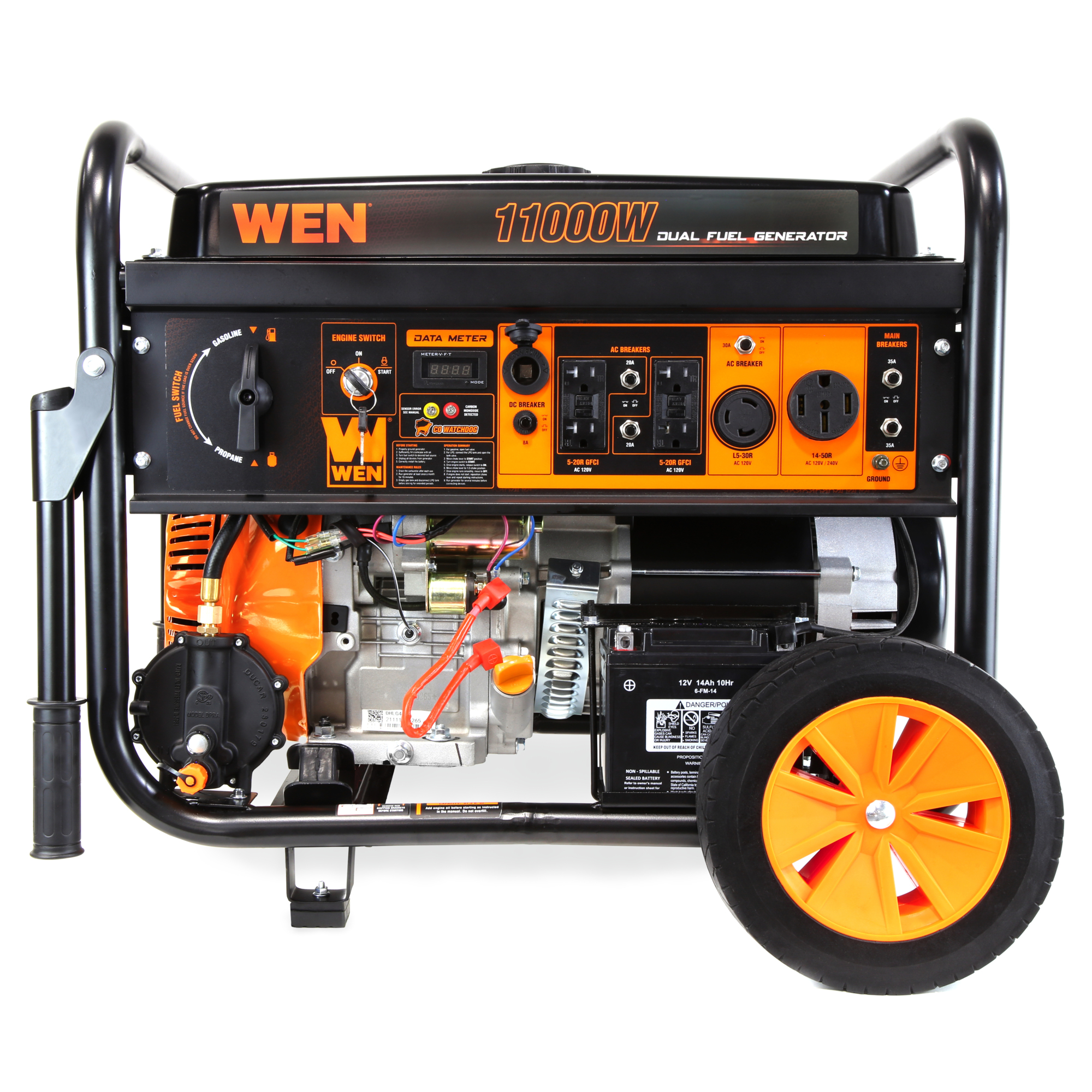 WEN, 11000W Dual Fuel Generator, Wheel Kit CO Sensor, Surge Watts 11000 ...