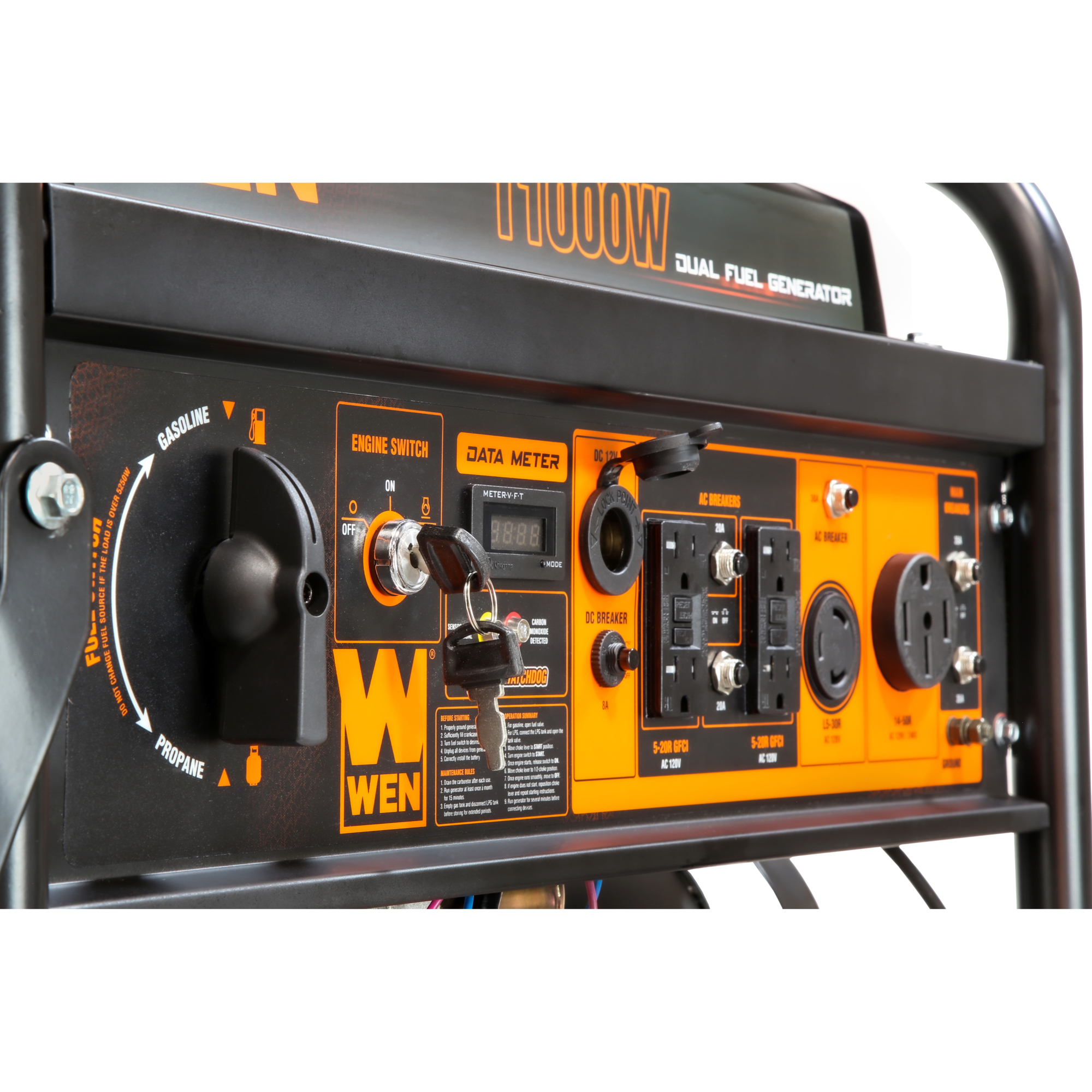 WEN, 11000W Dual Fuel Generator, Wheel Kit CO Sensor, Surge Watts 11000 ...