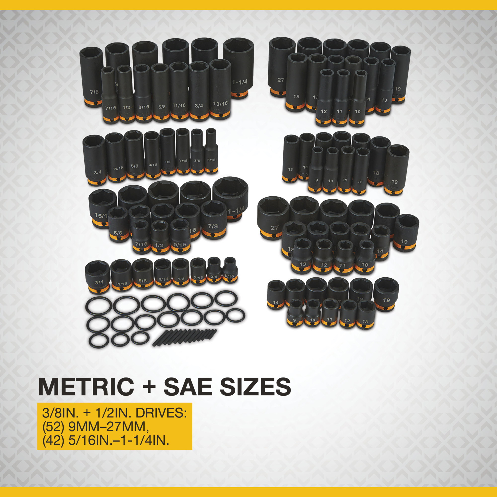 Klutch 3/8in.- and 1/2in.-Drive Impact Socket Sets, Chrome Molybdenum ...