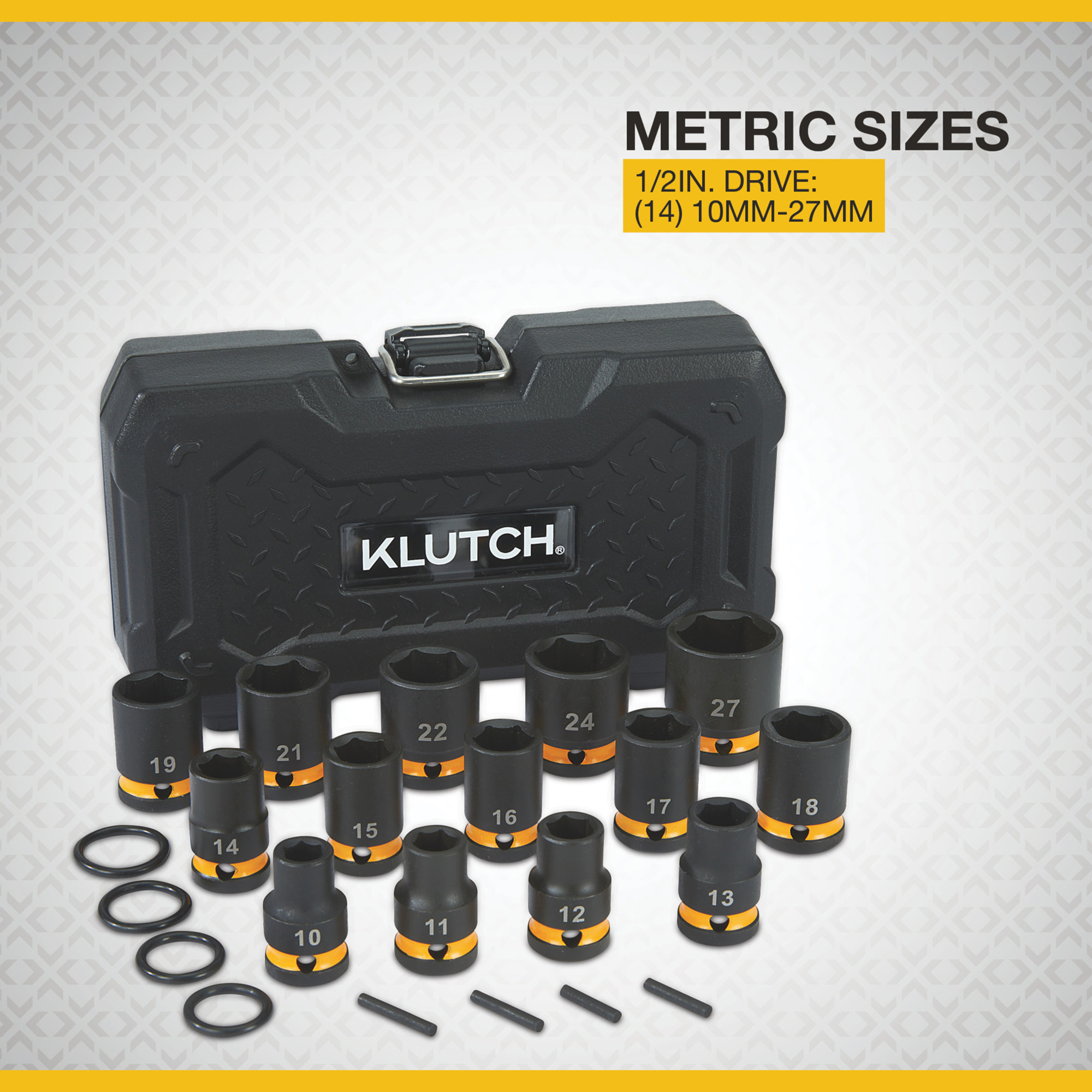 Klutch 1/2in. Drive Impact Socket Set, Metric, Chrome Molybdenum, 14 ...