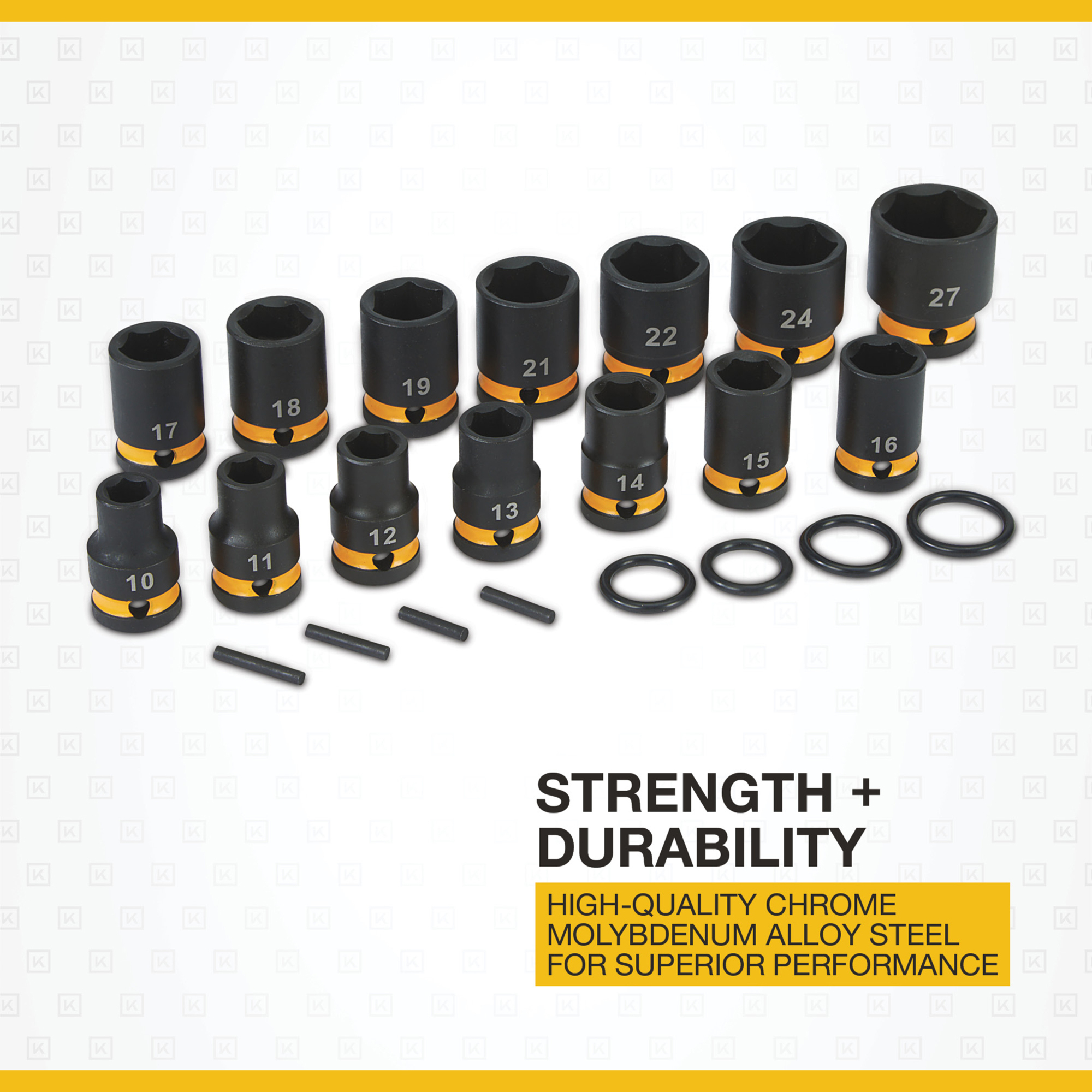 Klutch 1/2in. Drive Impact Socket Set, Metric, Chrome Molybdenum, 14 ...