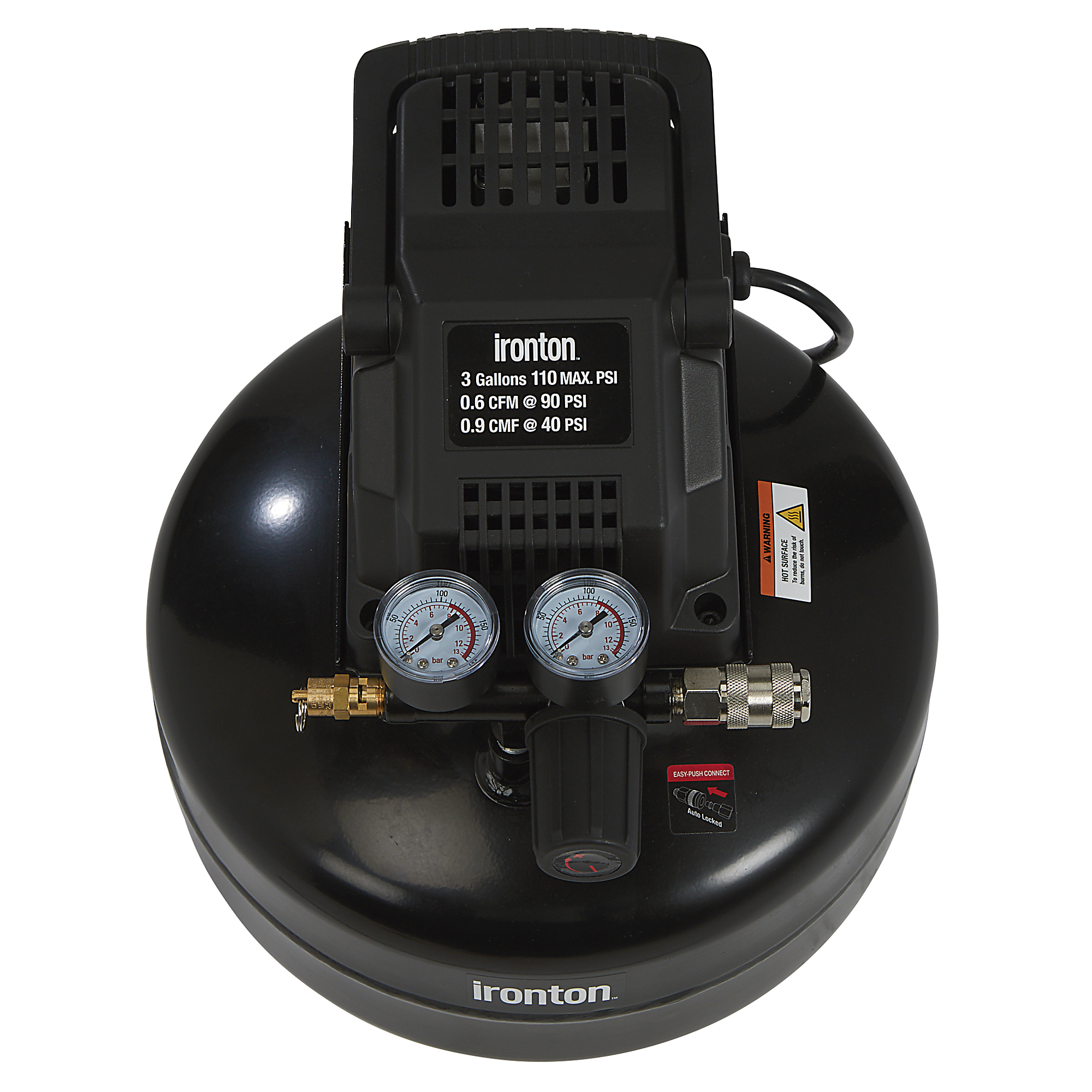 Ironton Oil-Free Pancake Air Compressor, 0.3 HP, 3 Gallons, 110 PSI ...