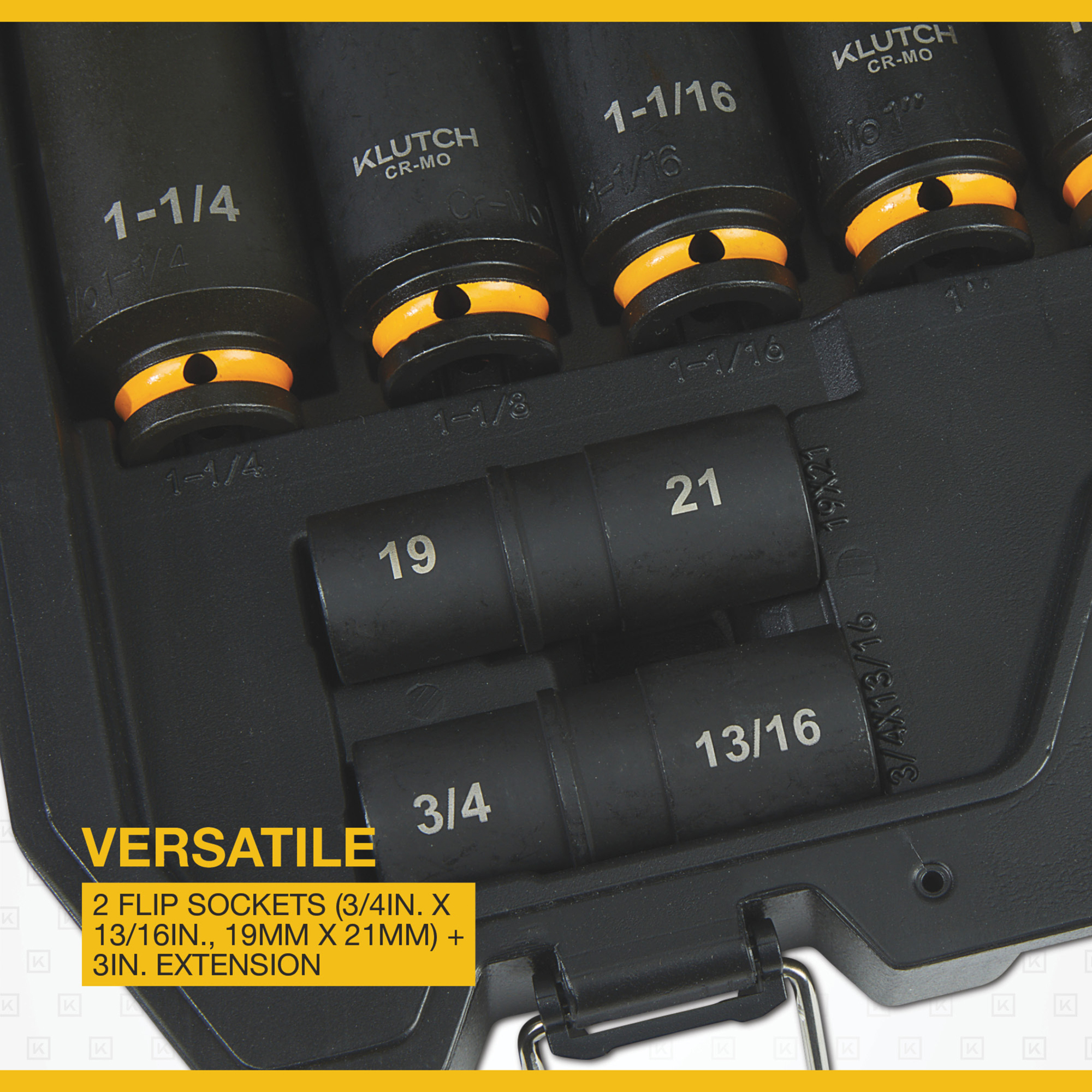Klutch 1/2in.-Drive Deep Impact Socket Set, SAE + Metric, Chrome ...