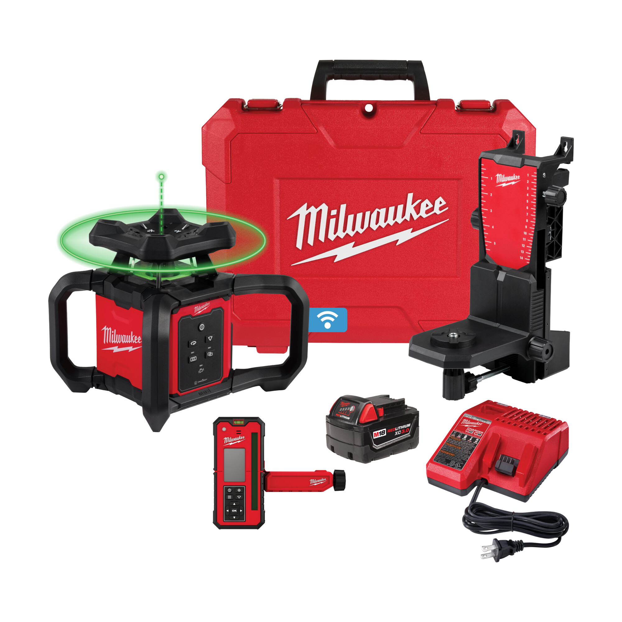 Milwaukee, M18 1000ft. Green Interior Rotary Laser Level Kit, Max ...