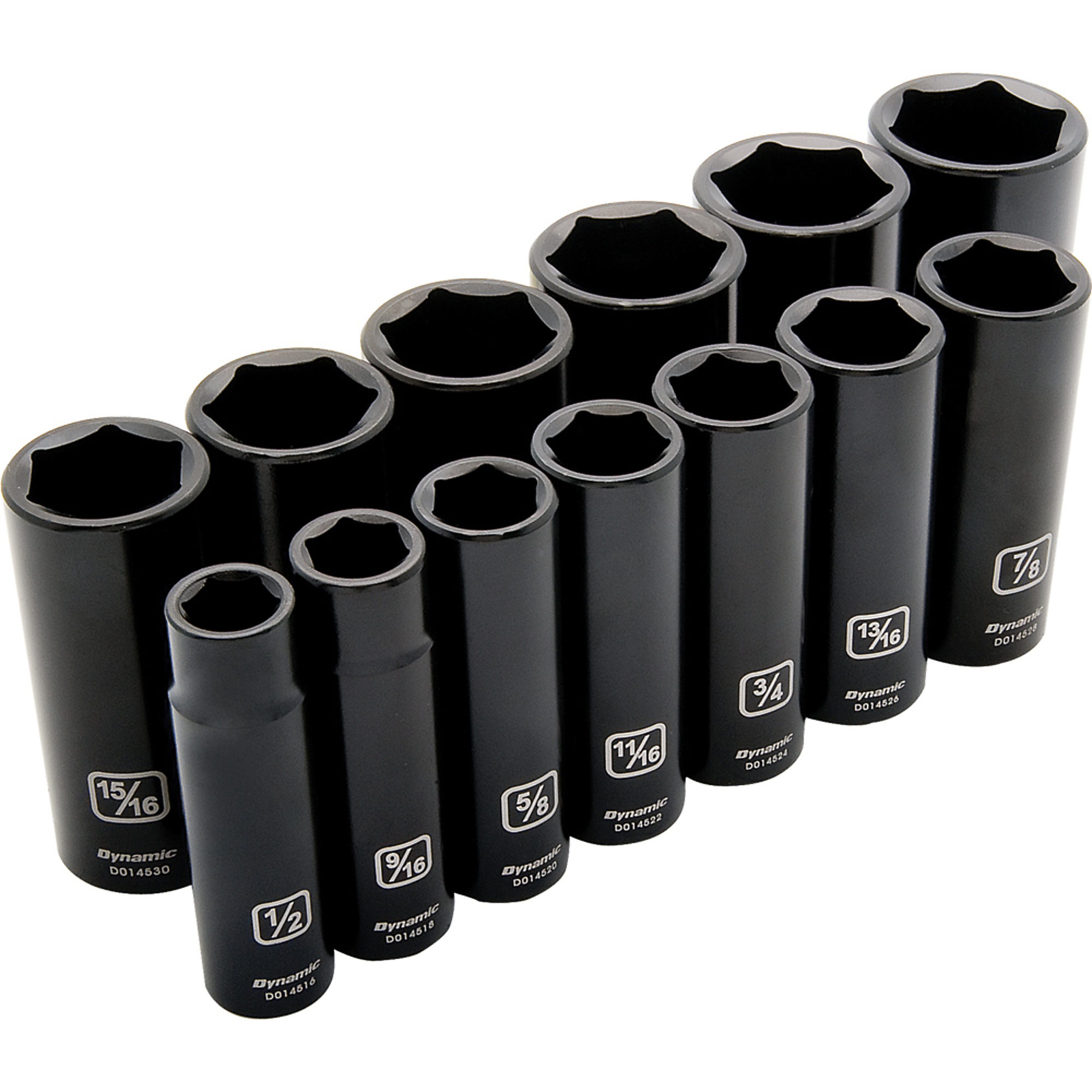 Dynamic Tools, 1/2in. 6 Point Deep Impact SAE Socket Set, Measurement ...