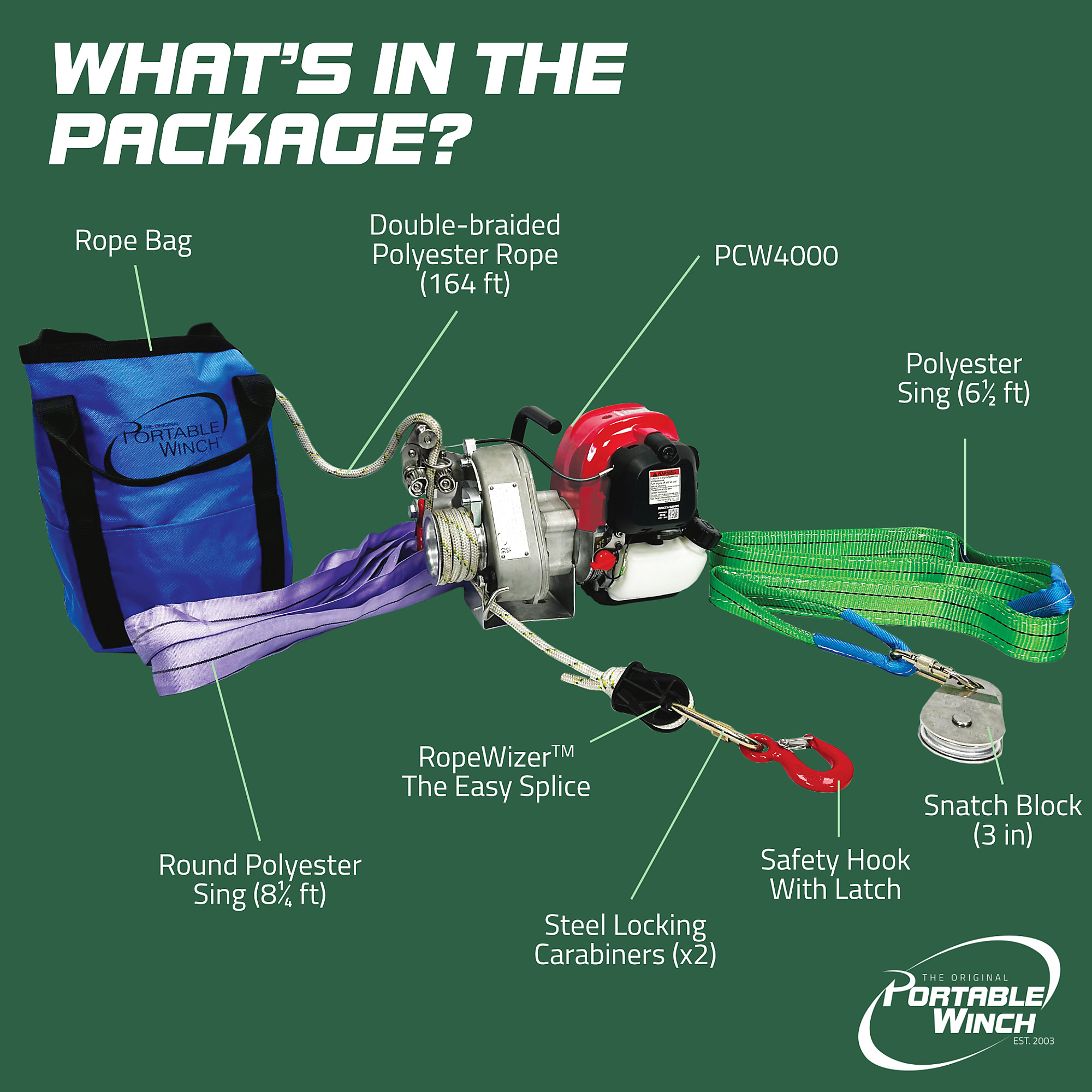 Portable Winch, PCW4000 Gas-Powered Portable Winch w/ Essential ...