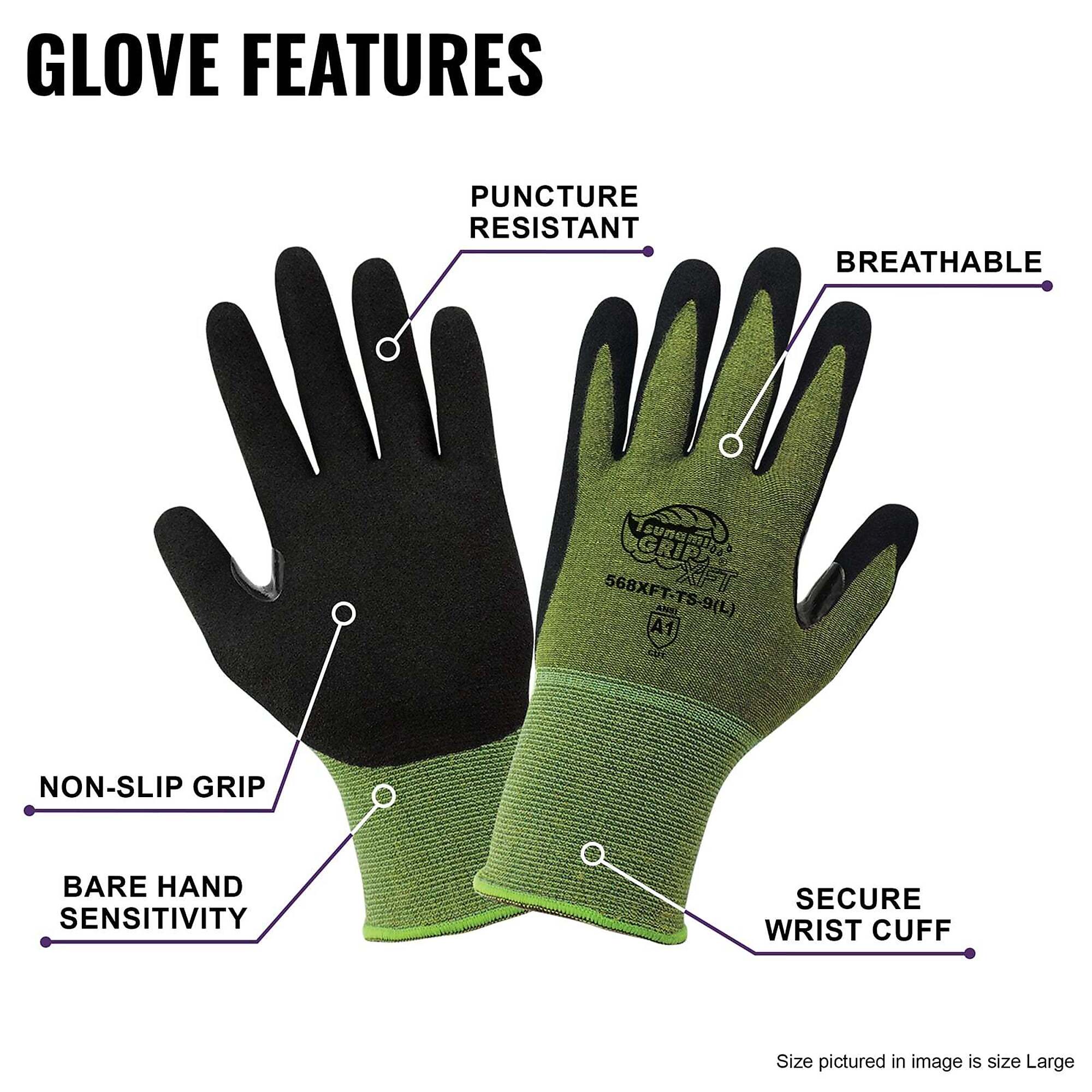 Global Glove Tsunami Grip®, Green Bamboo, Nitrile Coat, A1 Cut Resist ...