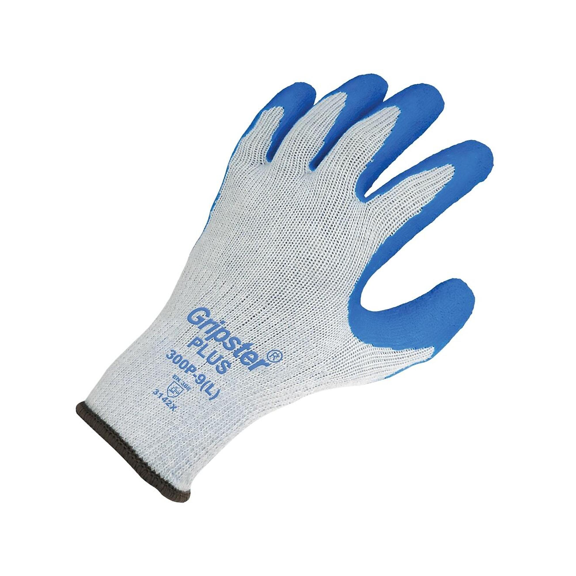 Global Glove Gripster®, 10ga, Gray, Blue Rubber Palm, A2 Cut Resist ...