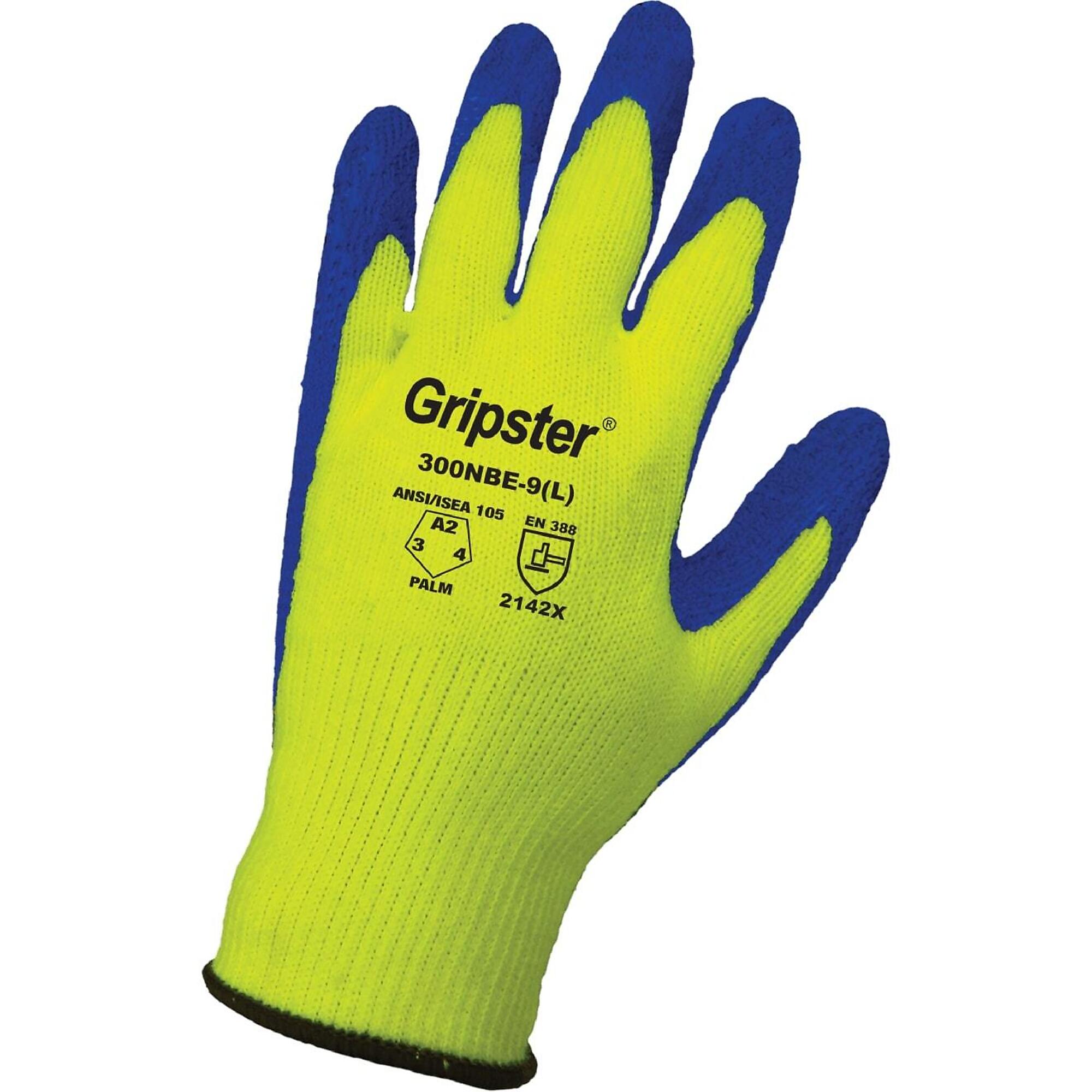 Global Glove Gripster®, HV Yel, Blue Rubber Dip, Cut Resistant A2 ...