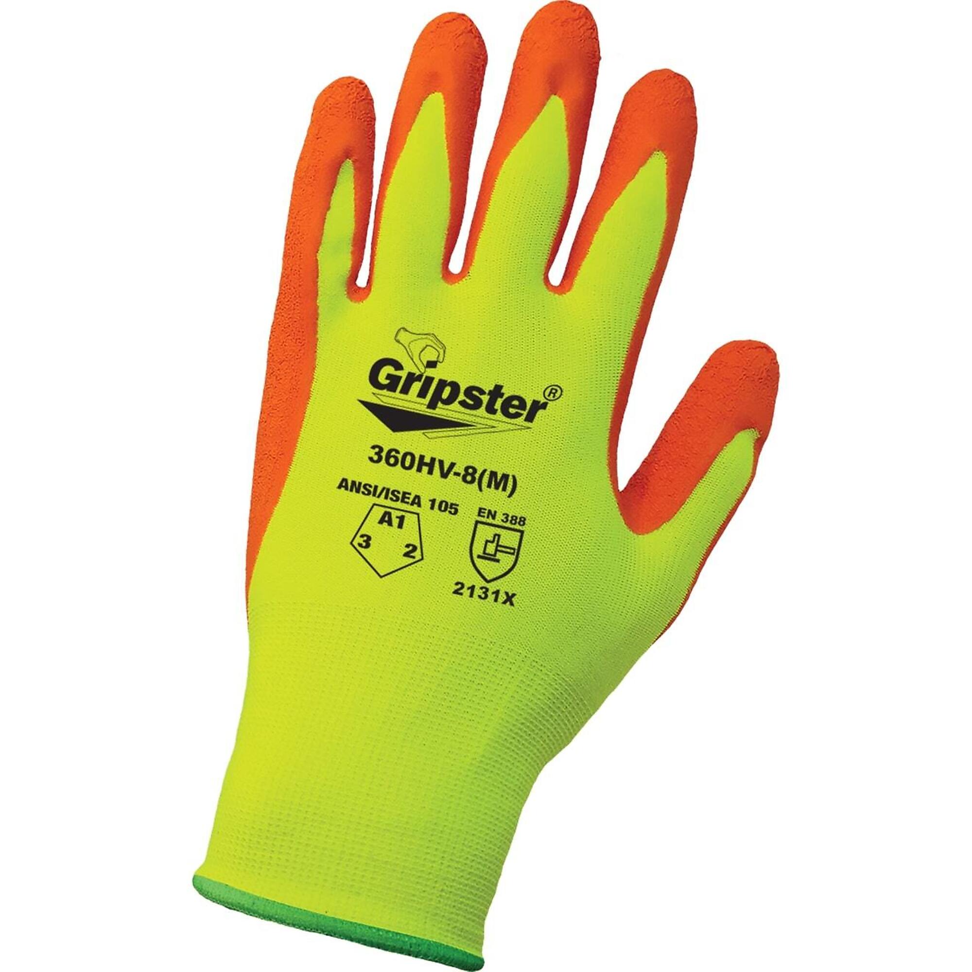 Global Glove Gripster®, HV Yel, Org Rubber Palm, Cut Resistant A1 ...