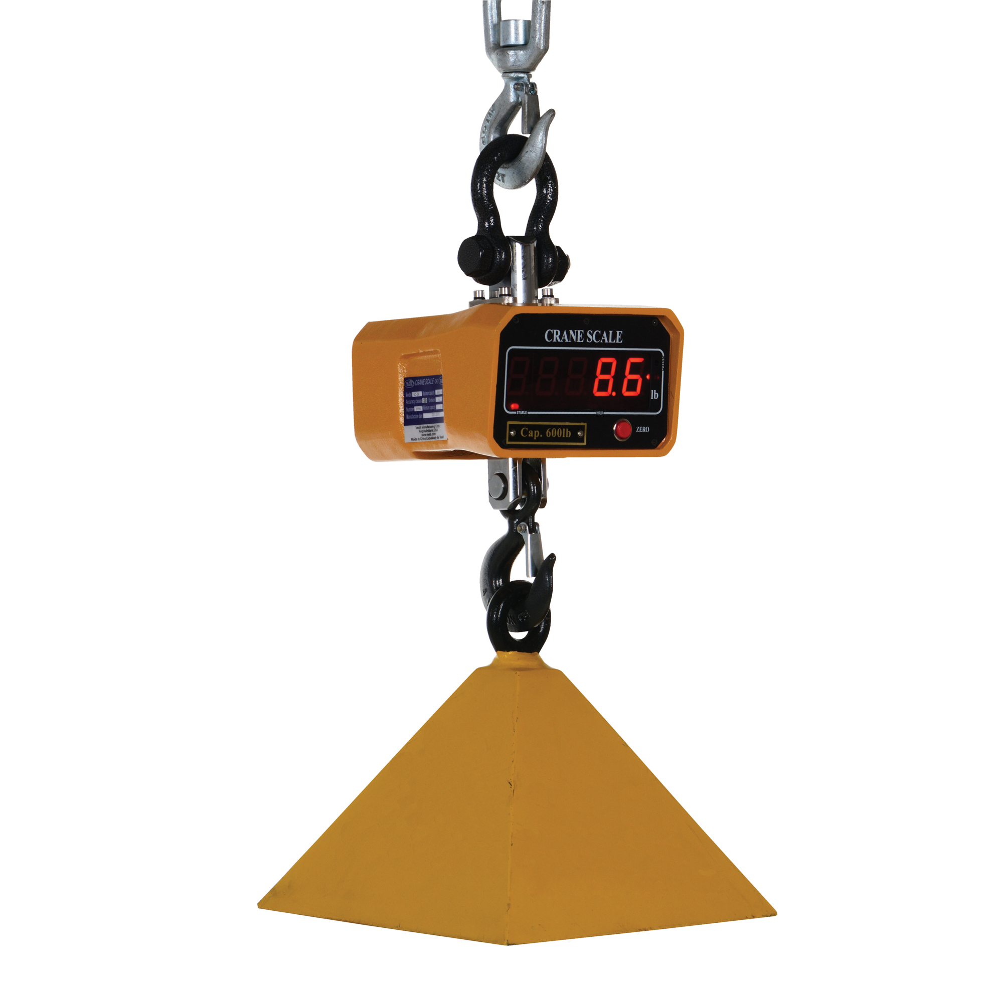Vestil, Steel crane scale 600 pound capacity yellow, Capacity 600 lb ...