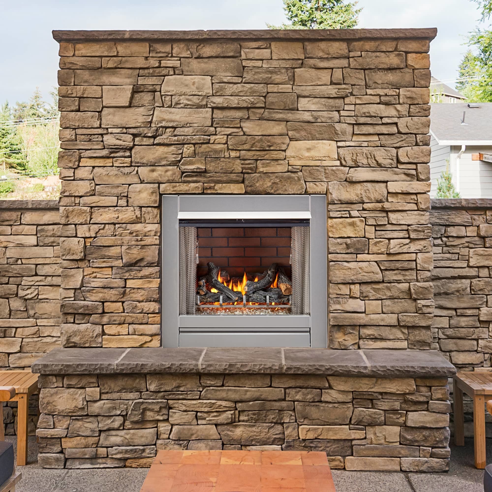 Bluegrass Living, Outdoor Fireplace Insert With Concrete Log Set an ...