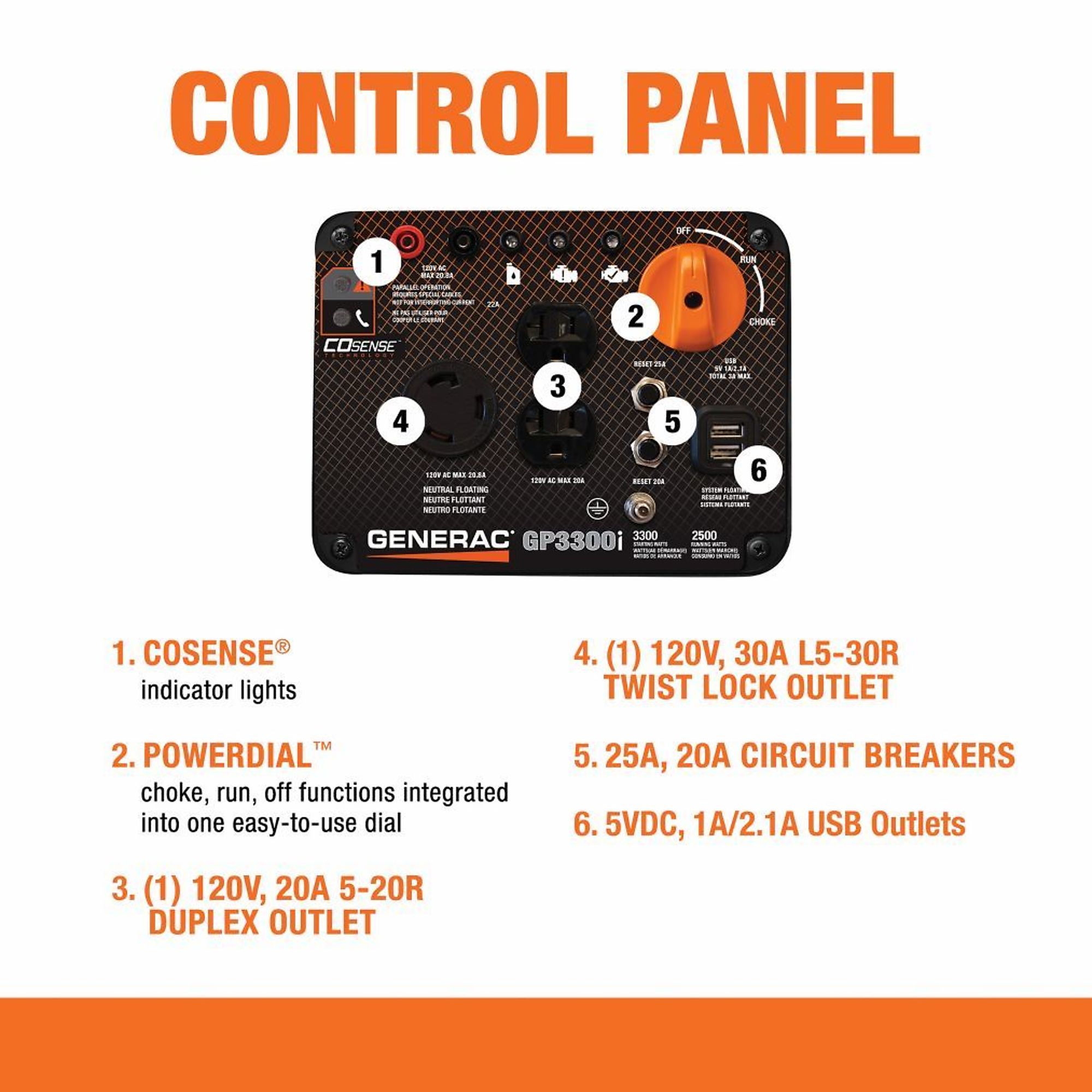 Generac, Inverter Generator, Surge Watts 3300 Rated Watts 2500 Voltage ...