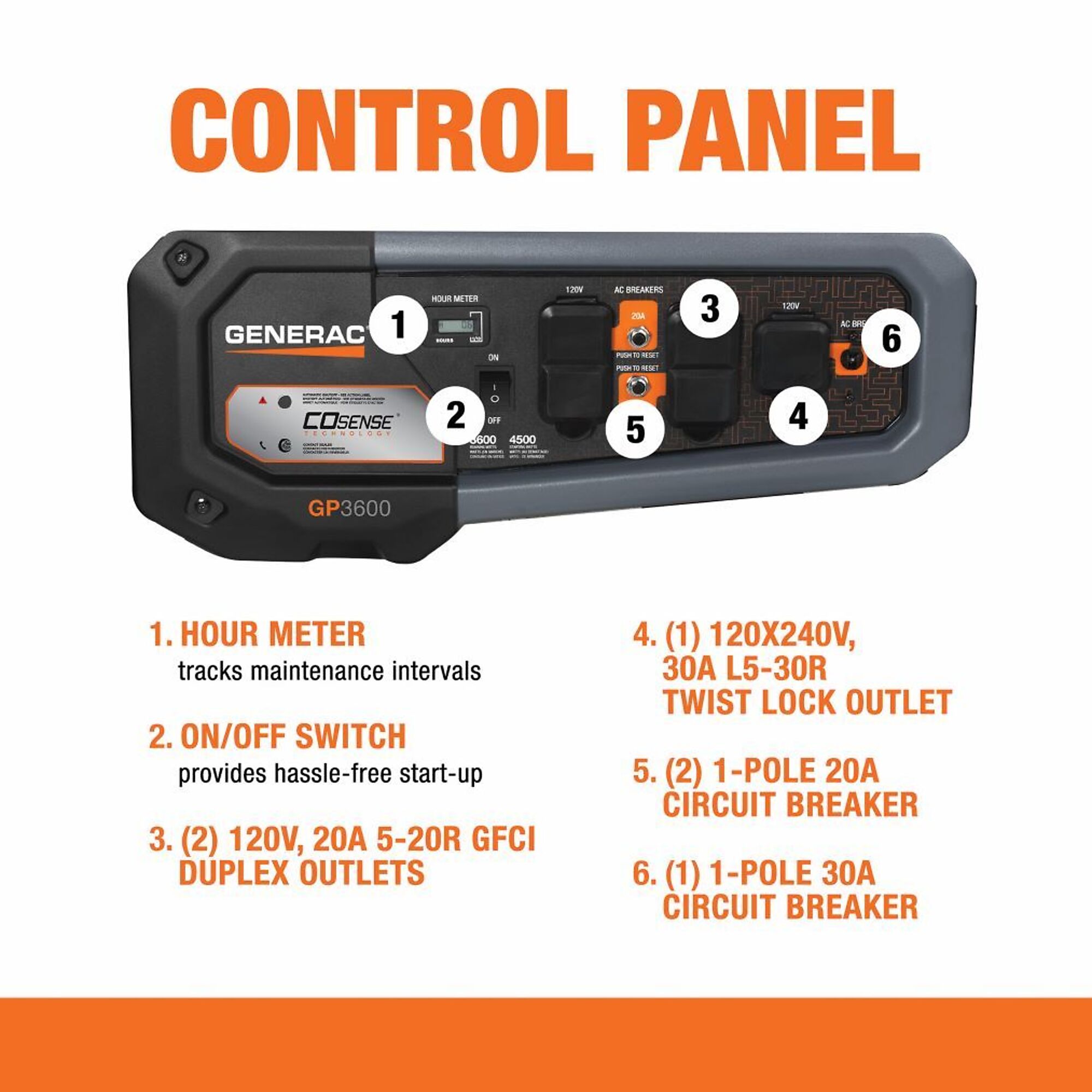 Generac, Portable Generator, Surge Watts 4500 Rated Watts 3600 Voltage ...
