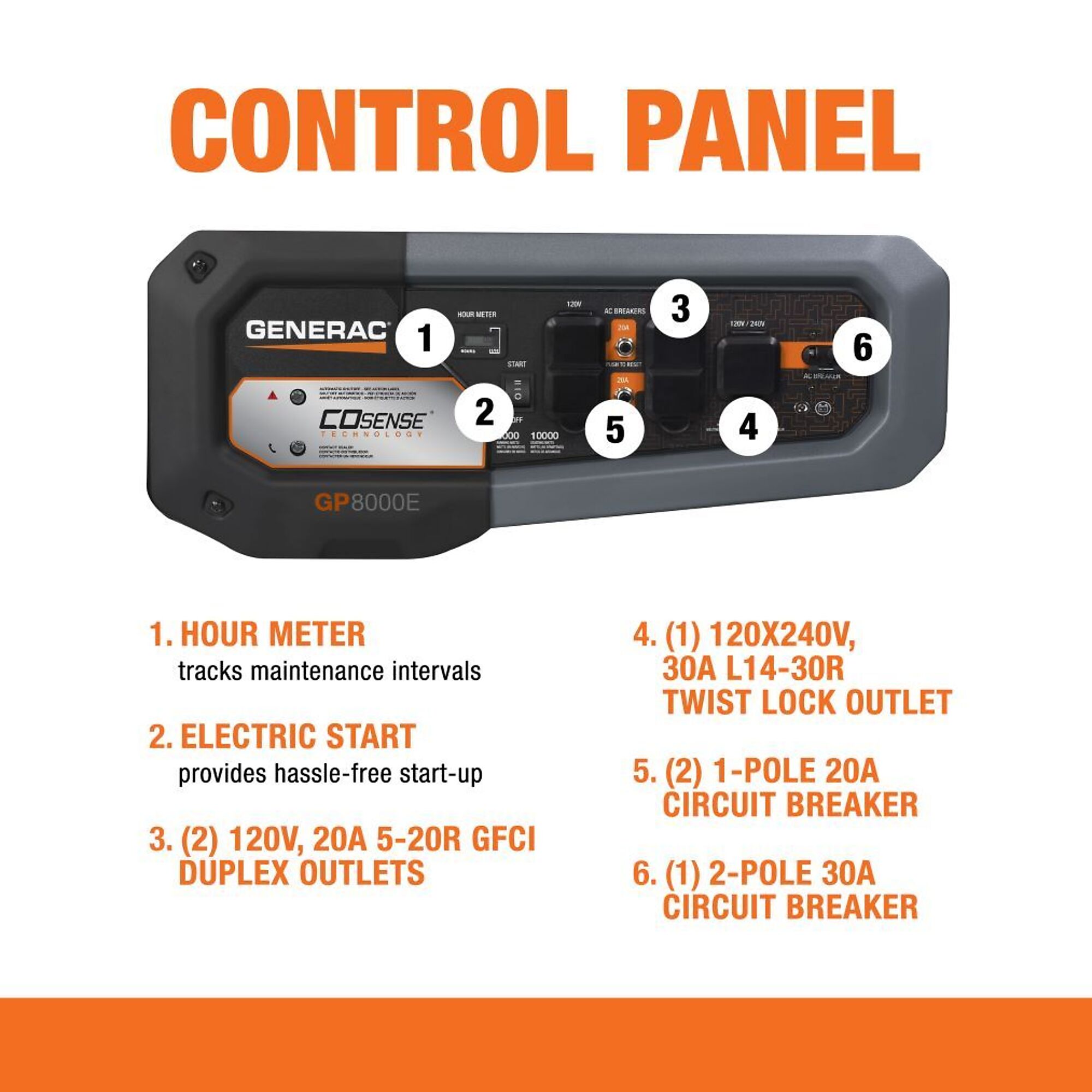 Generac, Portable Generator, Surge Watts 10000 Rated Watts 8000 Voltage ...