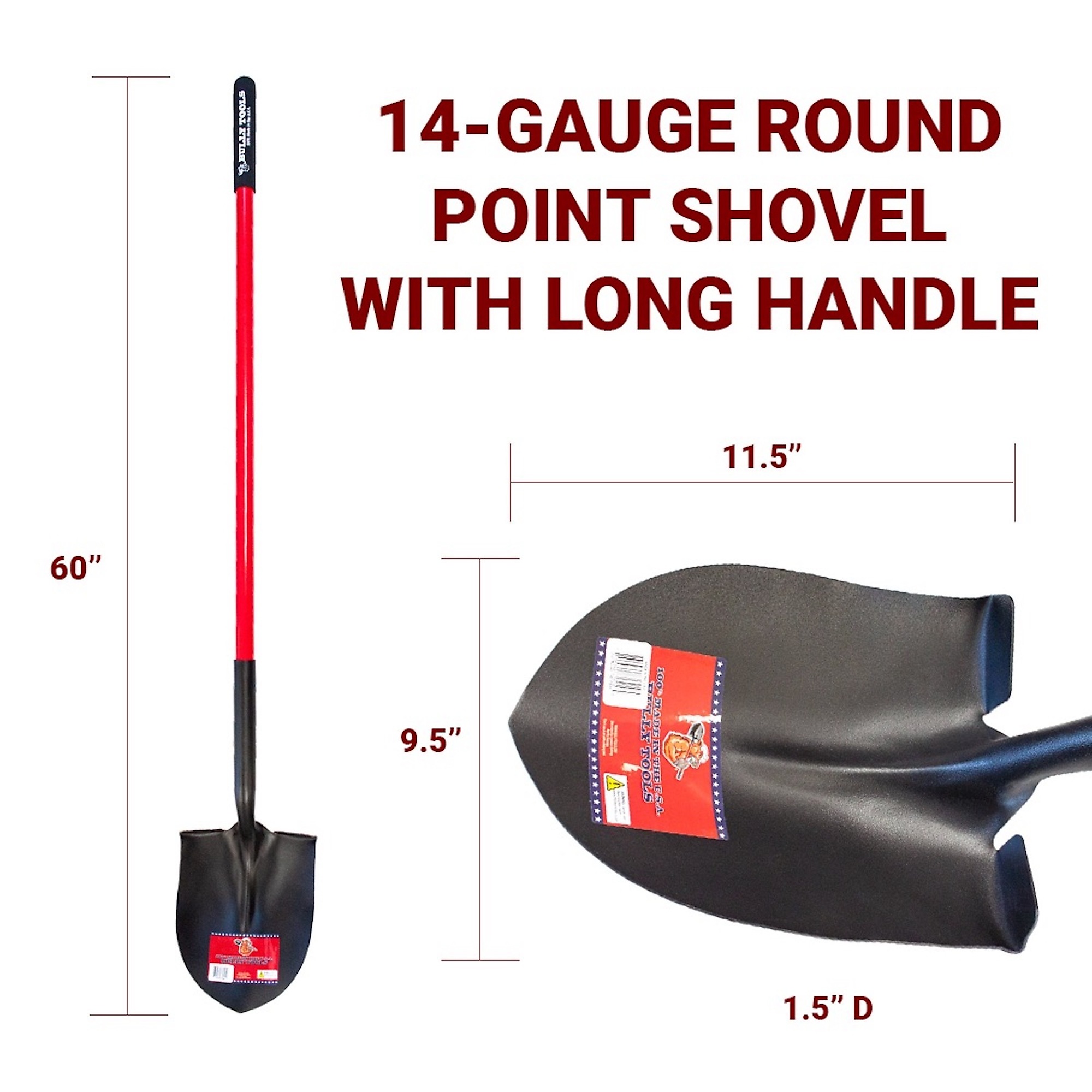 Bully Tools, 14-Gauge Round Point Shovel Flat-Back, Model# 82515 ...