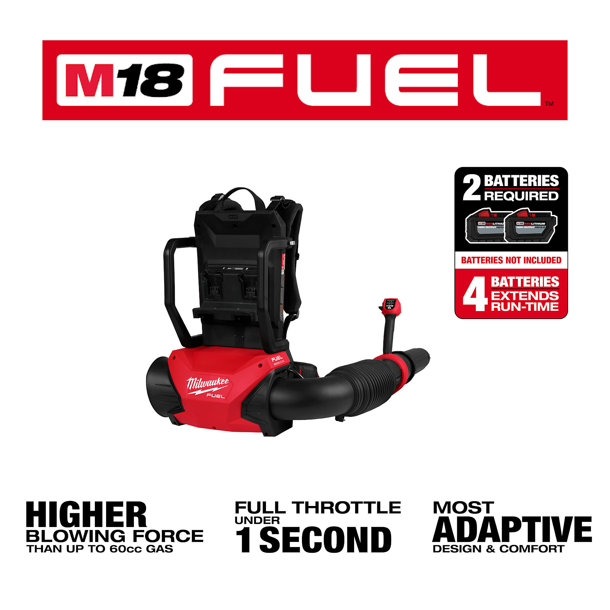 Milwaukee M18 Fuel, M18 FUEL Dual Battery Backpack Blower, Model# 3009 ...
