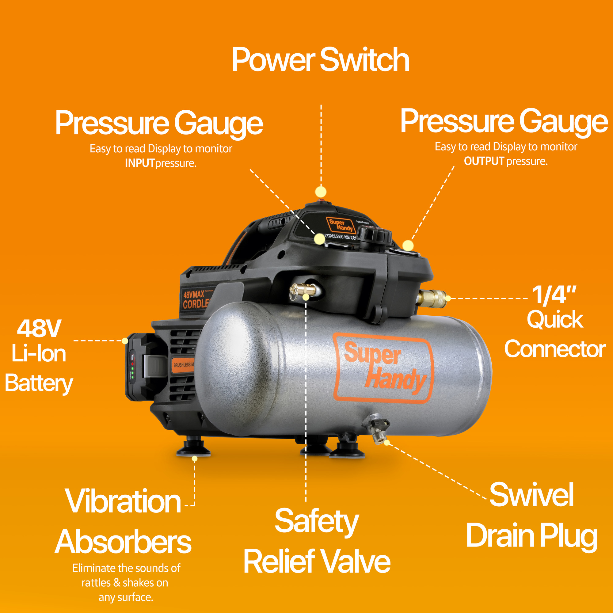 SuperHandy, Portable Air Compressor, 2 Gal, Air Tank Size 2 Gal, Volts ...