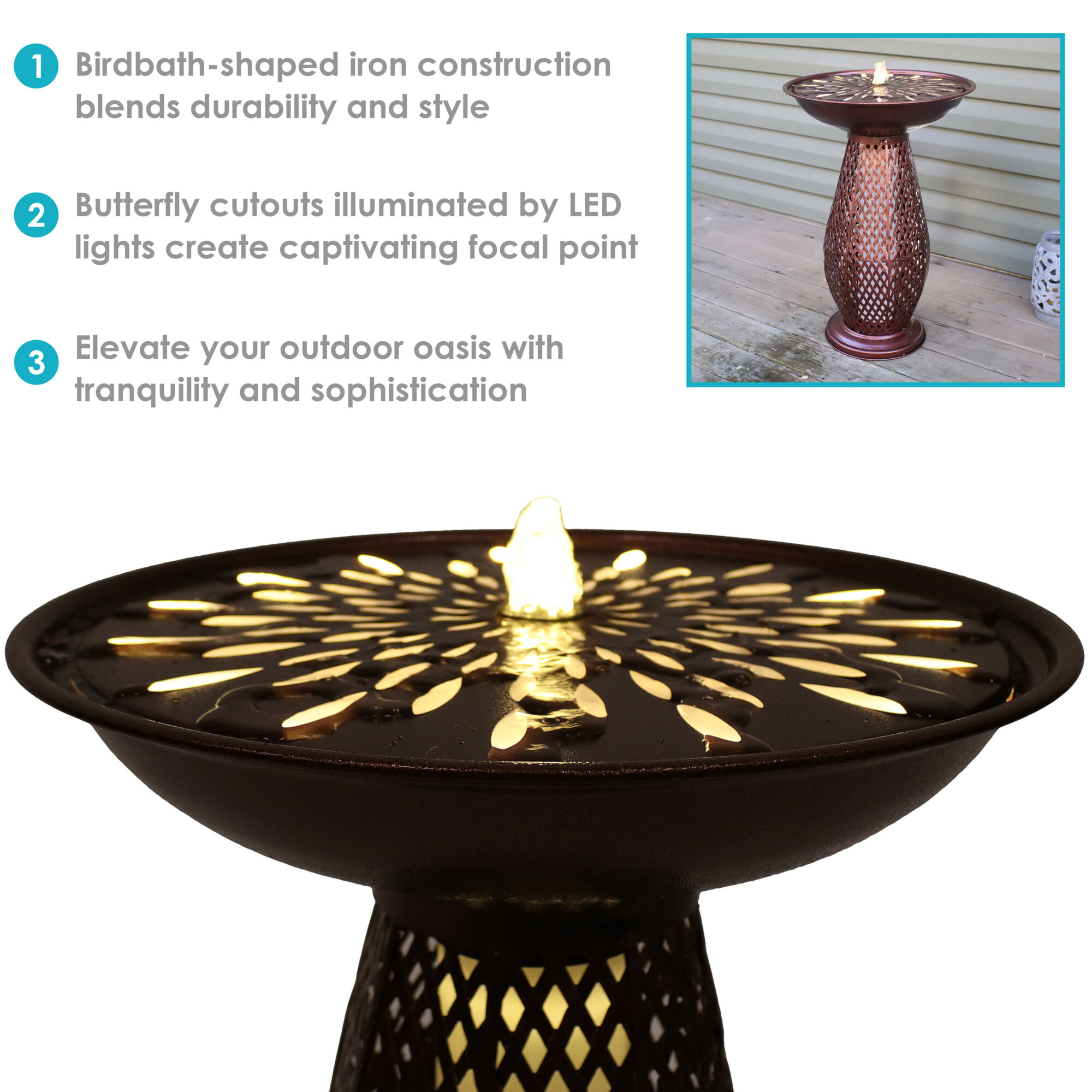Sunnydaze Decor, Iron Crosshatch Bird Bath-Style Fountain, Volts 110 ...