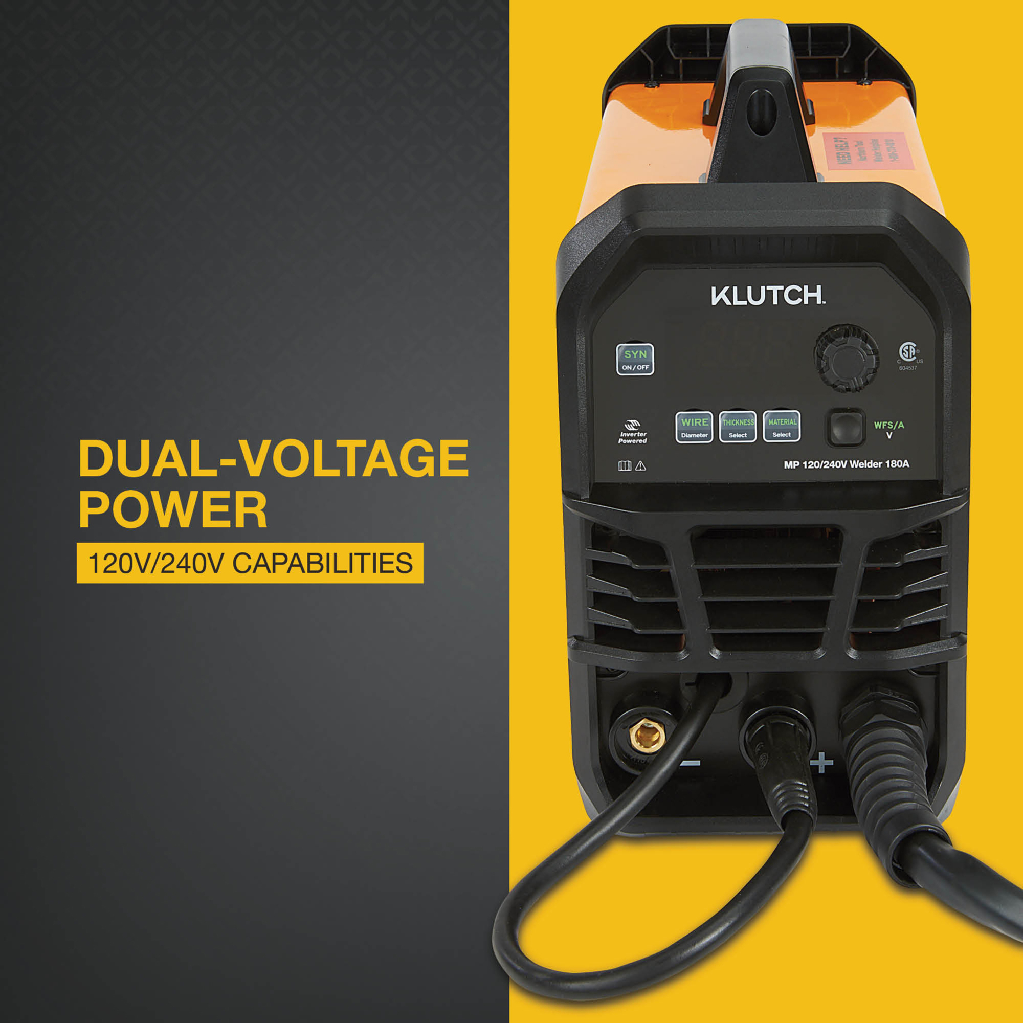 Klutch Dual-Voltage 180 Amp MIG/Flux-Core Multi-Process Welder with Inverter Technology, LCD ...