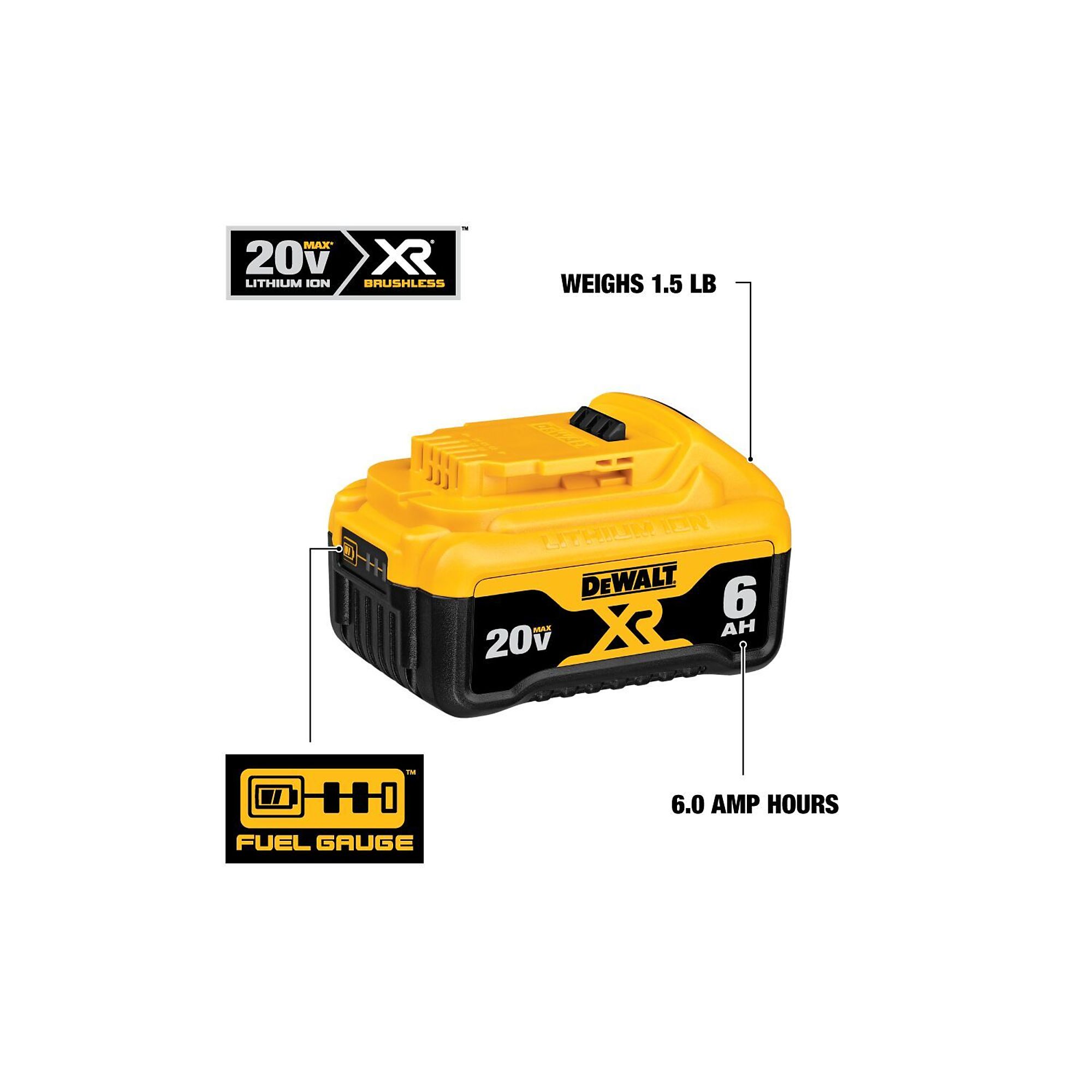 DEWALT, 20V Max Battery, Premium 6.0Ah, Volts 20 Battery Type Lithium ...