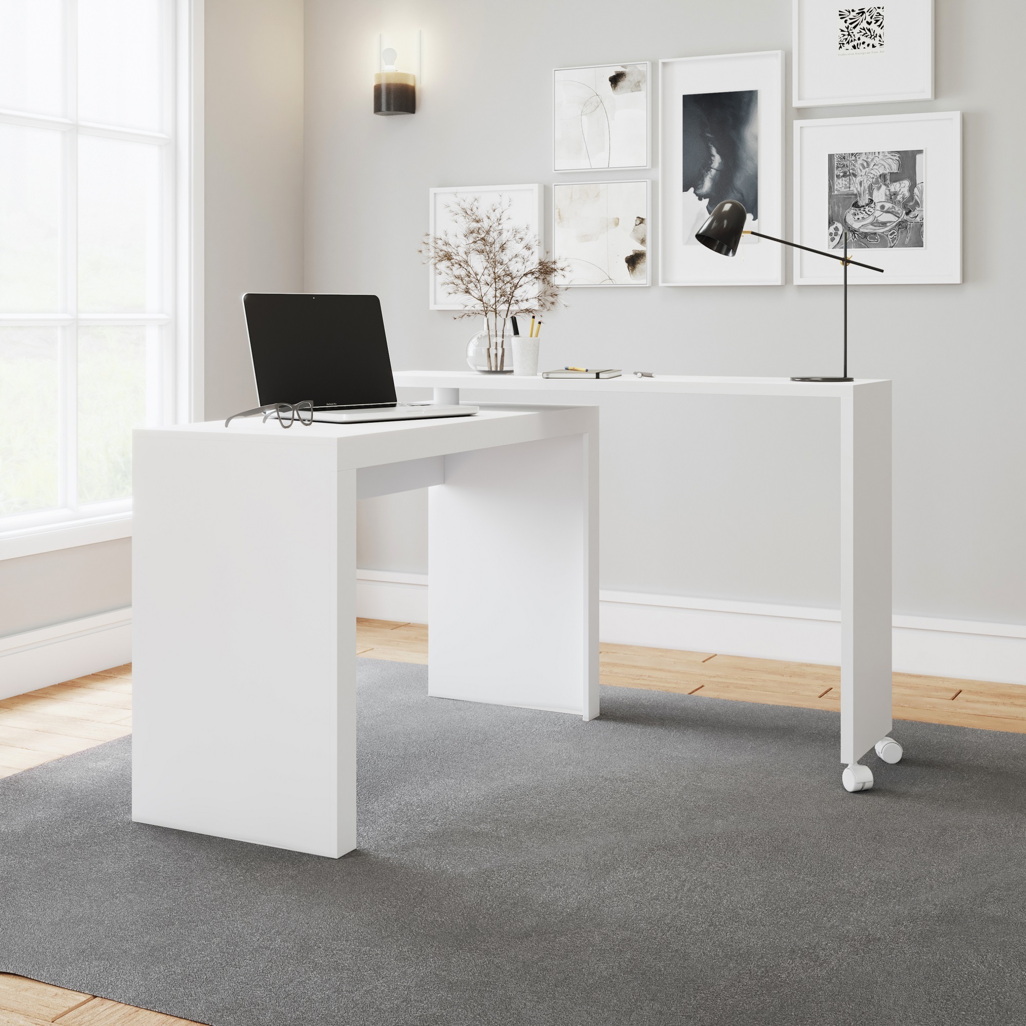 Manhattan Comfort, Calabria Nested Desk with swivel feature in White ...