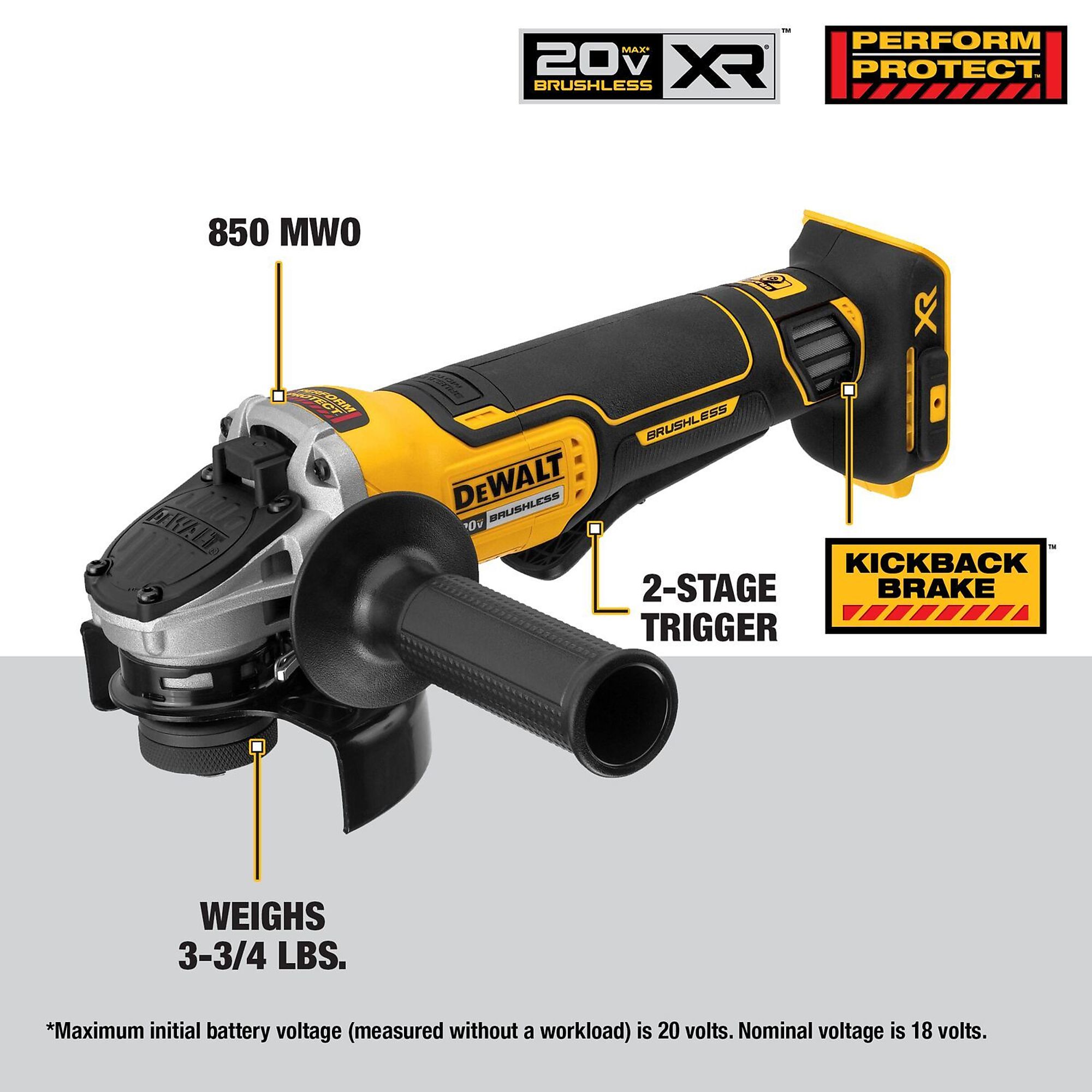DEWALT, 20V XR Brushless 4.5in. Grinder, Tool Only, Wheel Diameter 4.5 ...