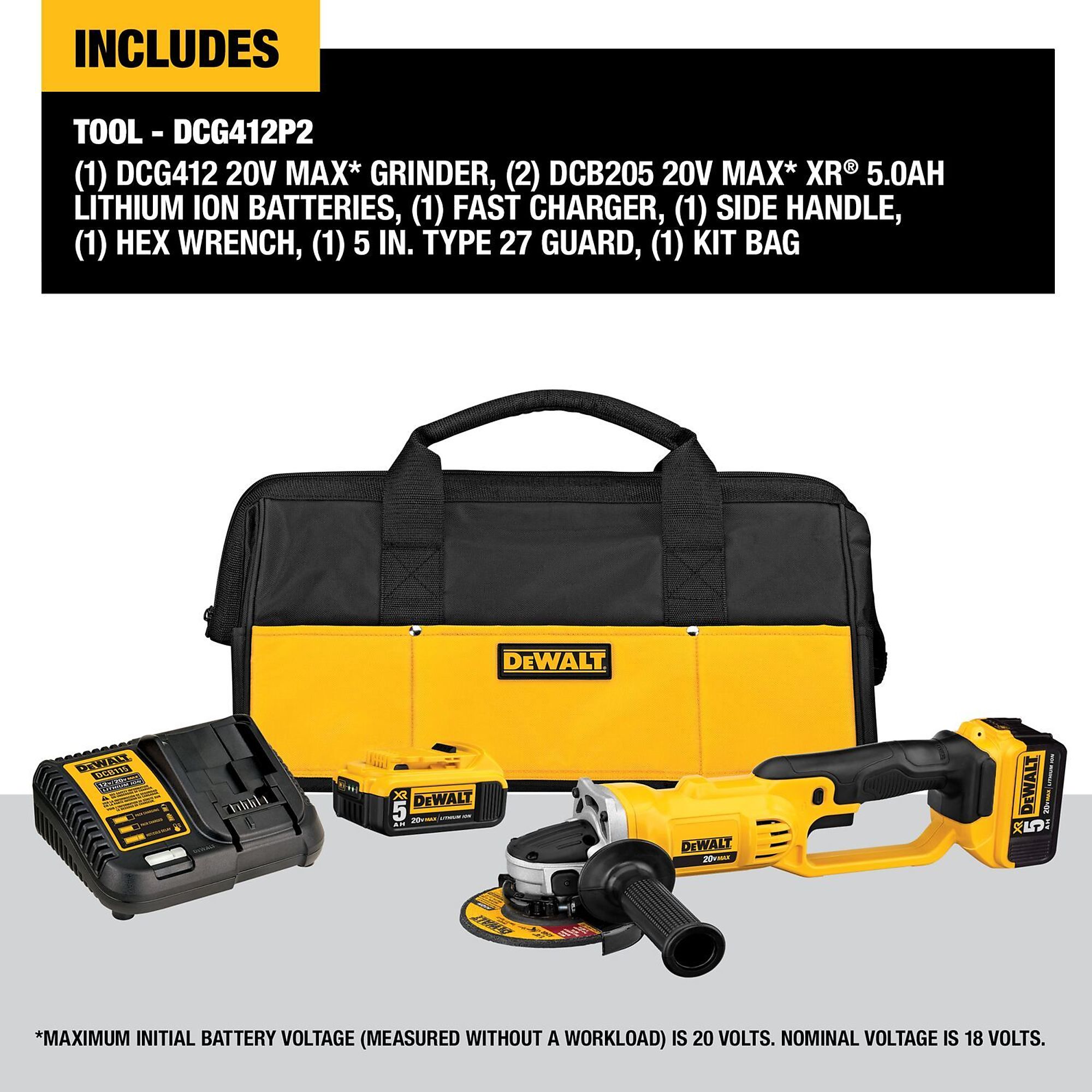 DEWALT, 20V Max Angle Grinder Tool Kit, 4-1/2in., Wheel Diameter 4.5 in ...