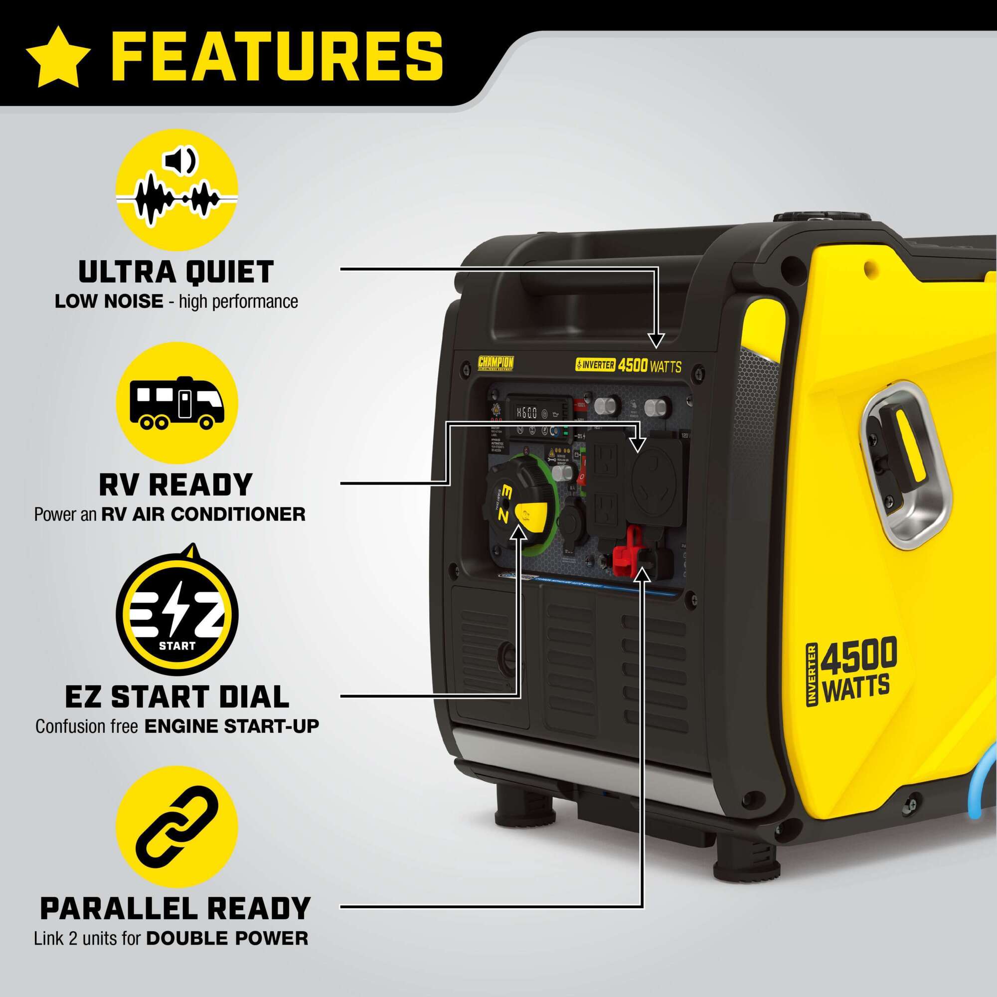 Champion Power Equipment, 4500/3500w Inverter Generator Ele Start CO ...