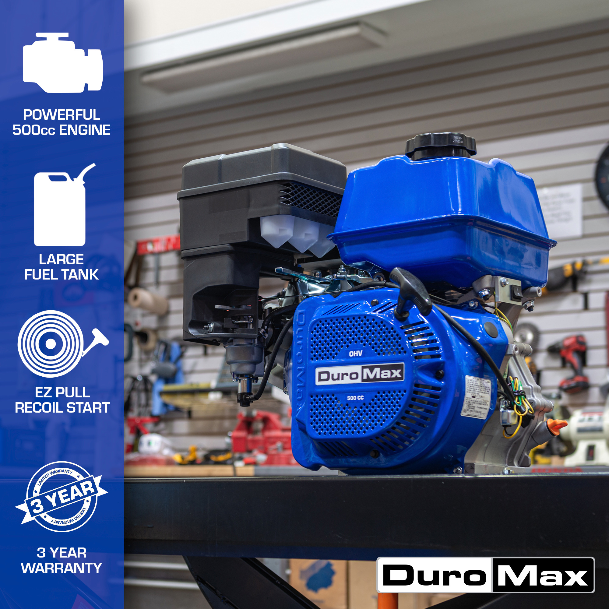 DuroMax, 500cc Recoil Start Gasoline Engine, Engine Displacement 500 cc ...