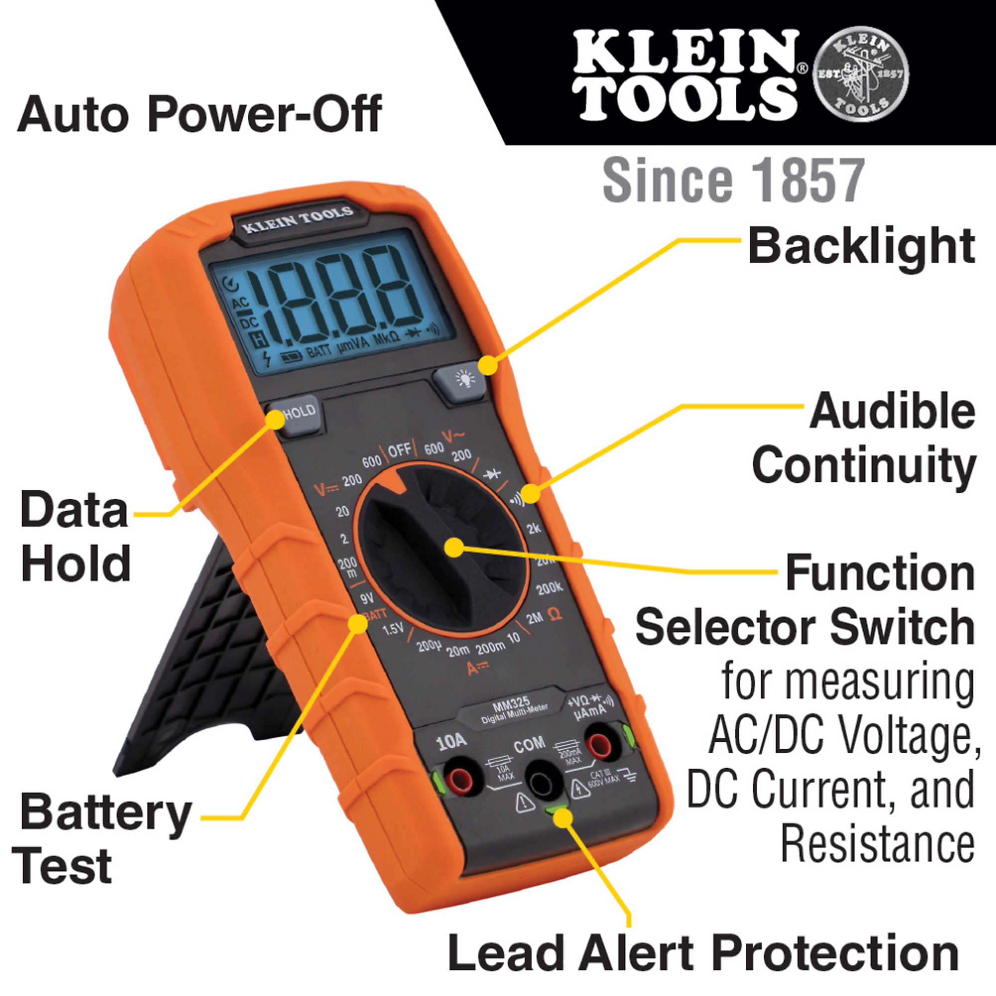 Klein Tools, Digital Multimeter, Manual-Ranging, 600V, Model# MM325 ...