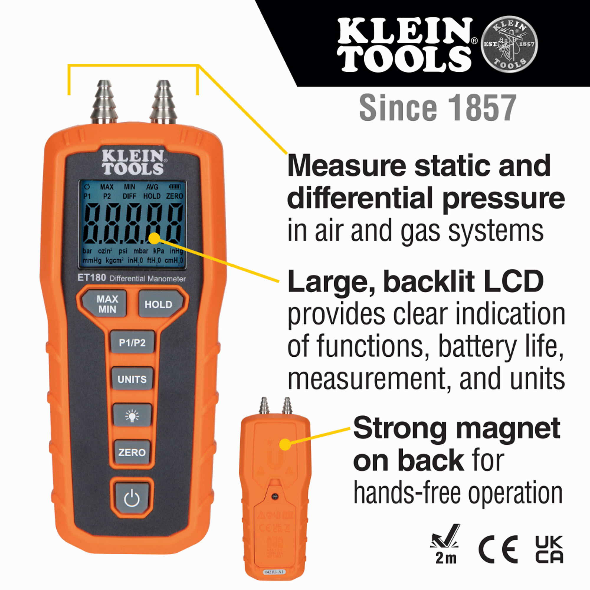 Klein Tools, Digital Differential Manometer, Model# ET180 | Northern Tool