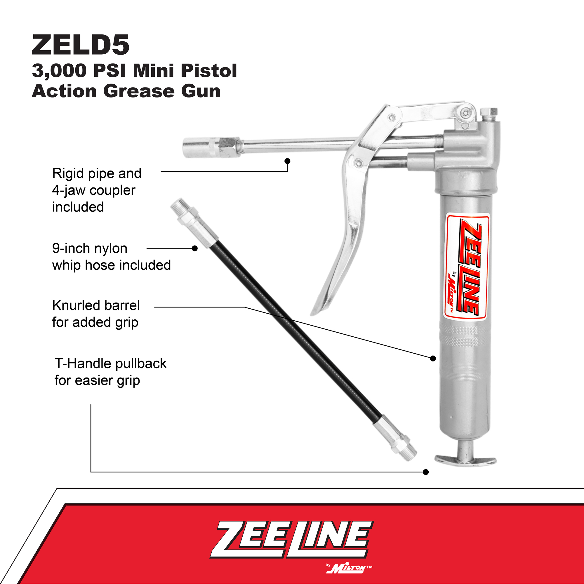 Zee Line, 3000 PSI Light-Duty Mini Pistol Action Grease Gun, Max. PSI ...