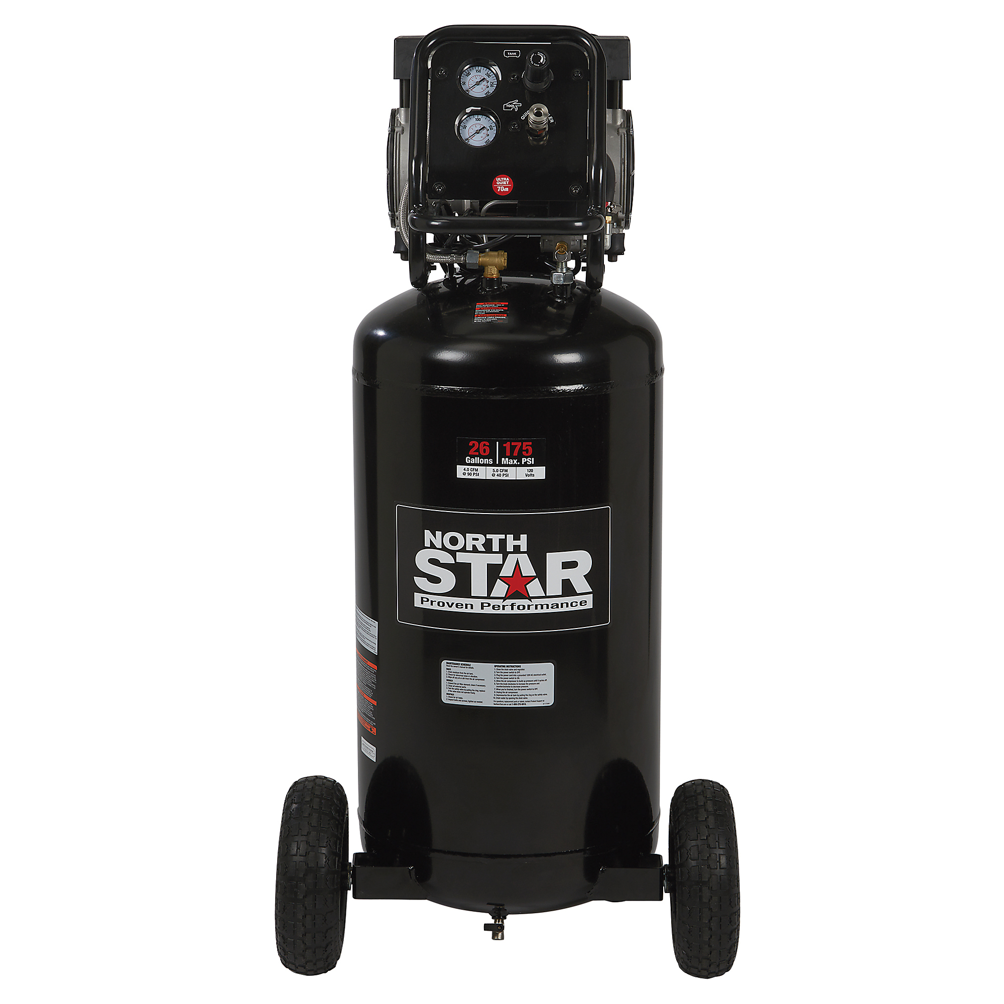 NorthStar Portable Quiet Electric Air Compressor, 1.5 HP, 26 Gallons, 4 ...