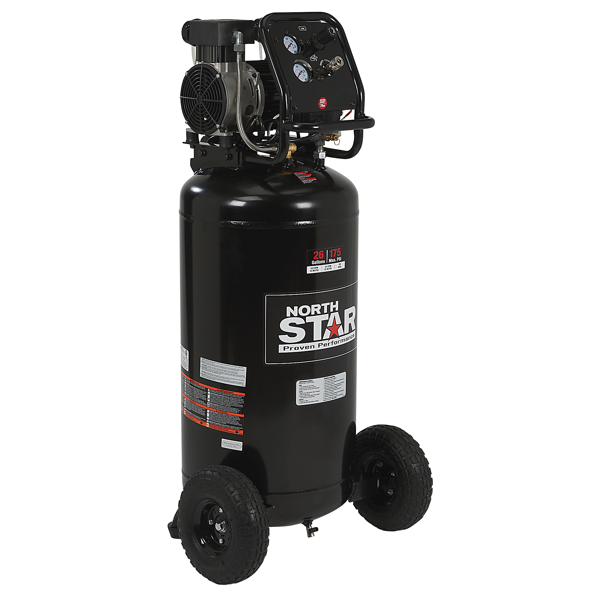 NorthStar Portable Quiet Electric Air Compressor, 1.5 HP, 26 Gallons, 4 ...