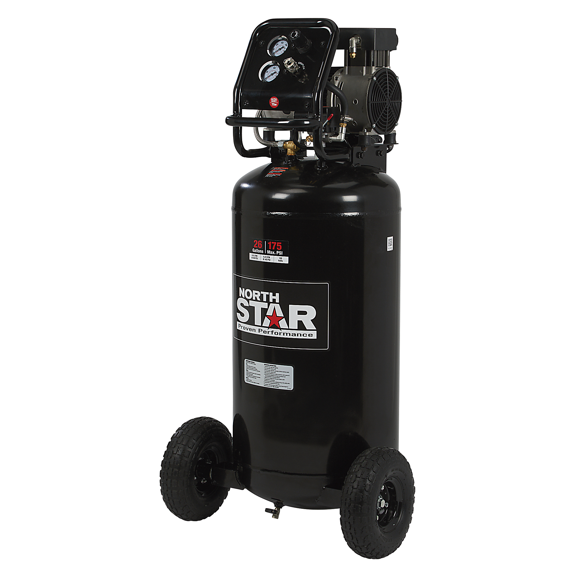 NorthStar Portable Quiet Electric Air Compressor, 1.5 HP, 26 Gallons, 4 ...