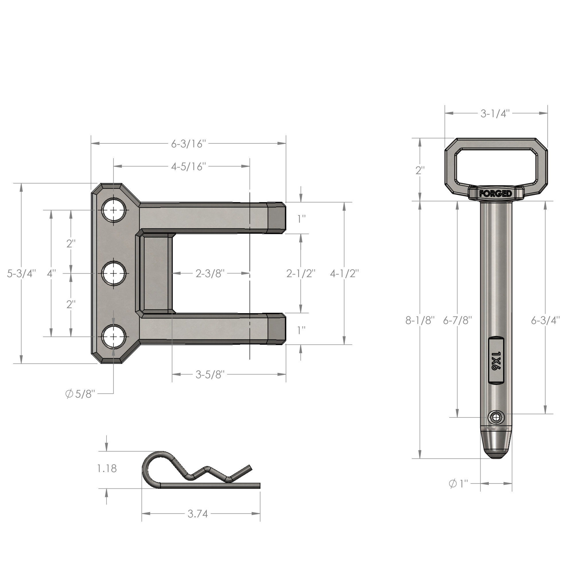 BulletProof Hitches, HEAVY DUTY 2-TANG CLEVIS WITH 1in. PIN, Fits ...